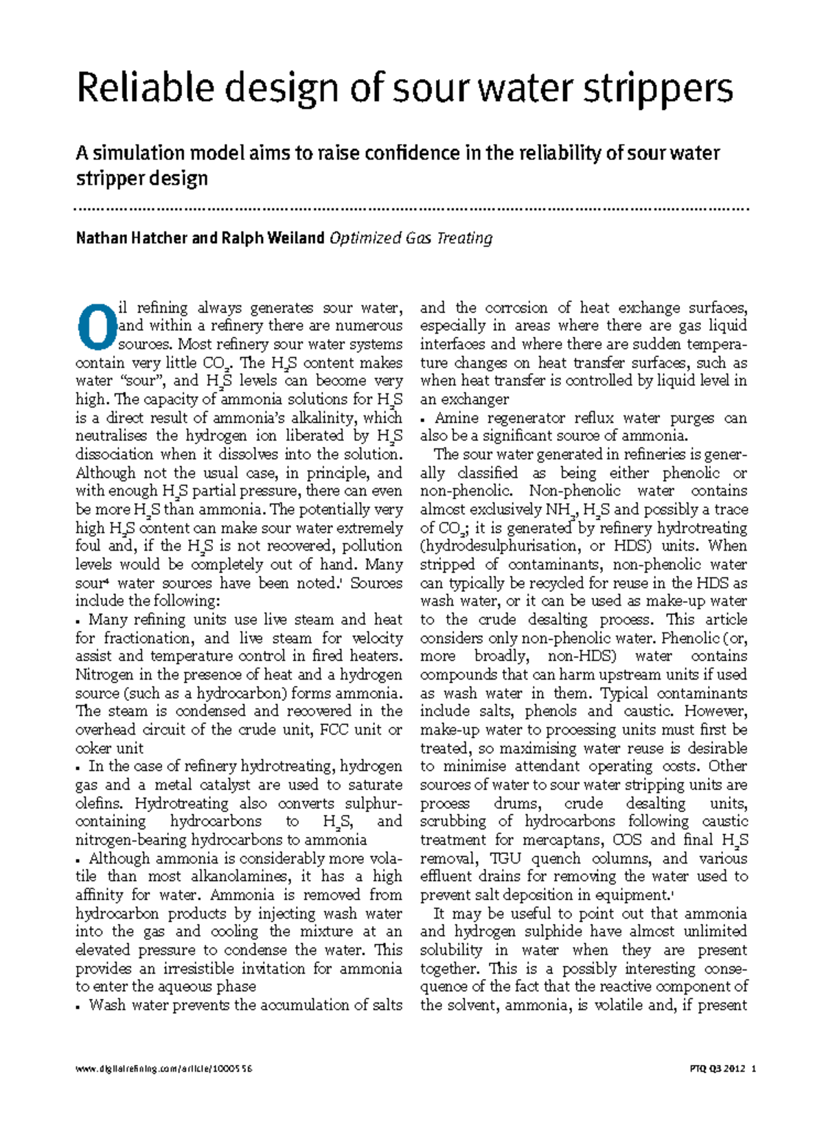 2012-07 Digital Refining - Reliable design of sour water strippers ...