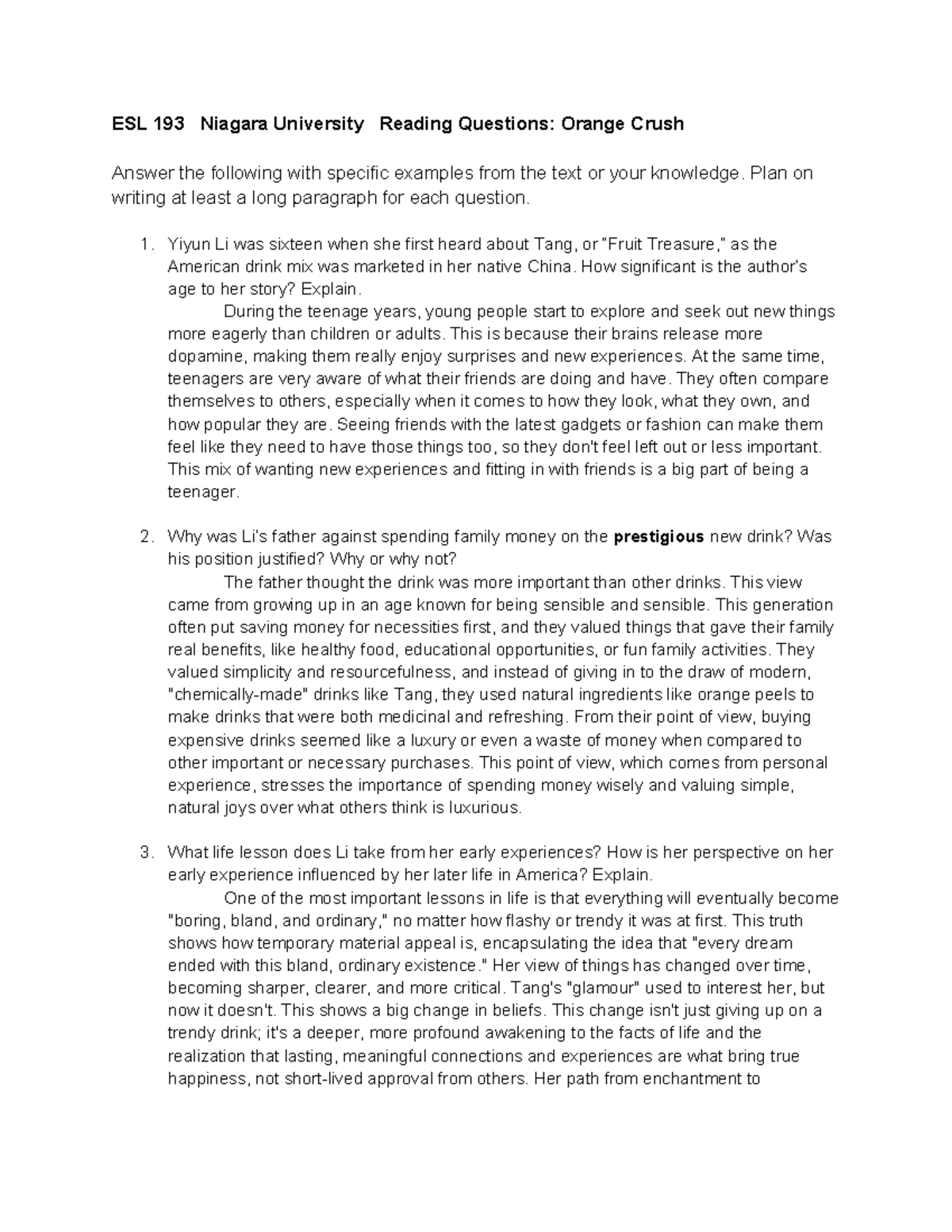 Reading-Questions -Orange-Crush - ESL 193 Niagara University Reading ...