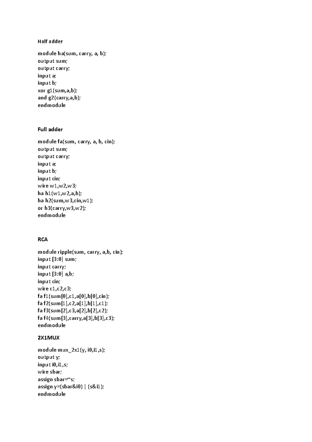 VLSI Codes - Summary Diffrential Equations - Half adder module ha(sum, carry, a, b); output sum ...