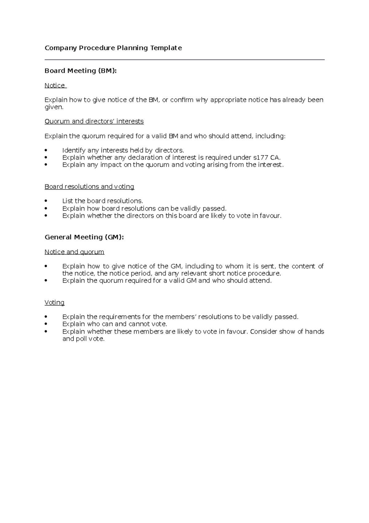 Company Procedure Planning template - Company Procedure Planning ...