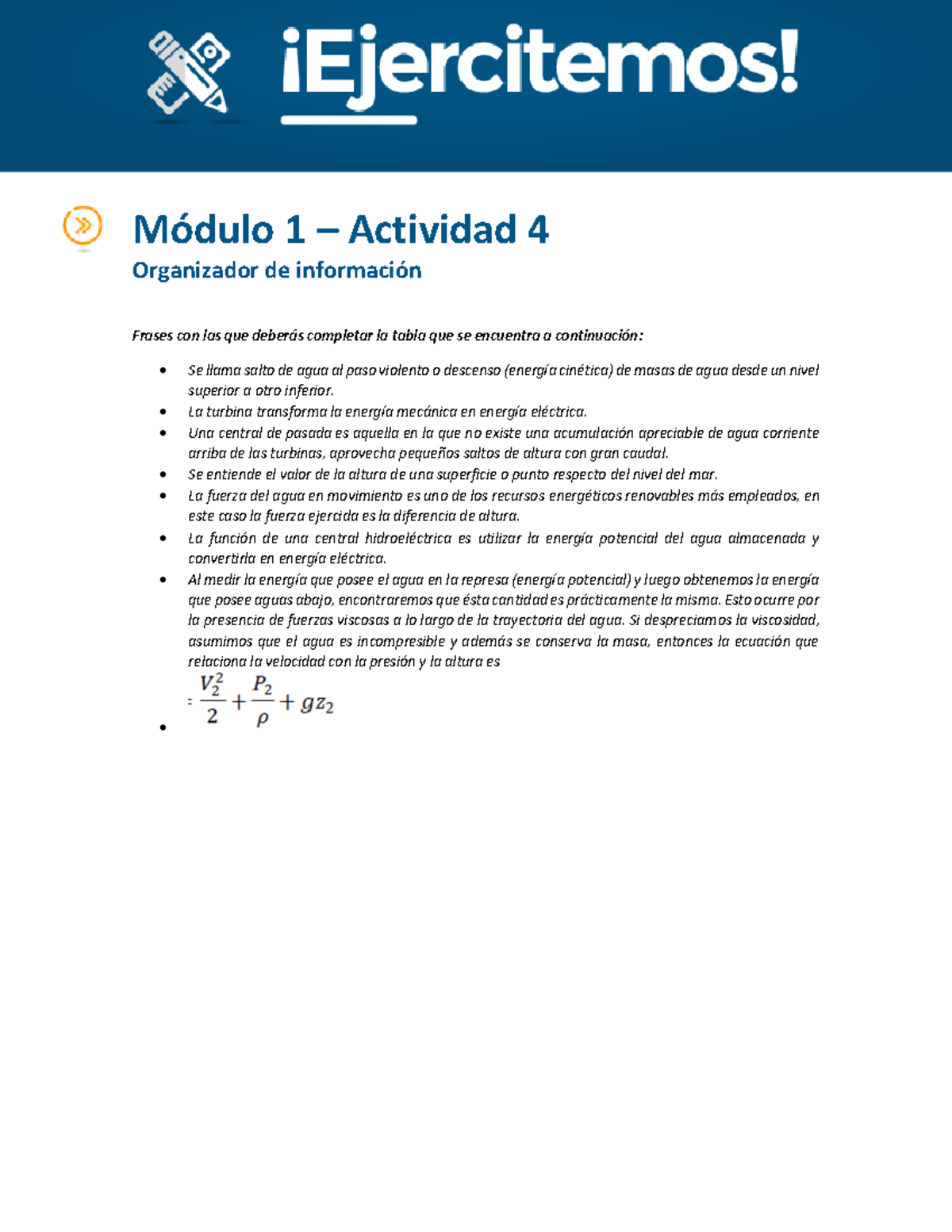 API 1 Hidráulica - Warning: TT: undefined function: 32 Módulo 1 – Actividad 4 Organizador de ...