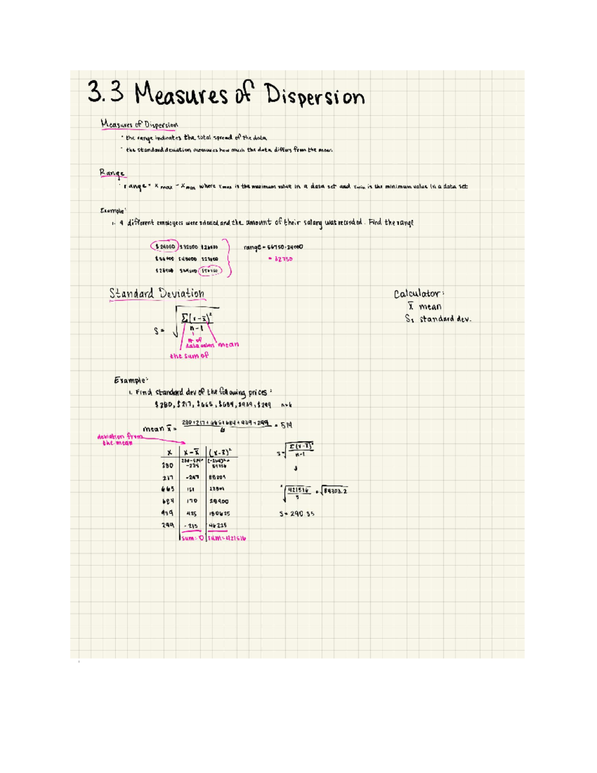 Math 142- Measures of Dispersion 3.3 - 3 Measures of Dispersion ...