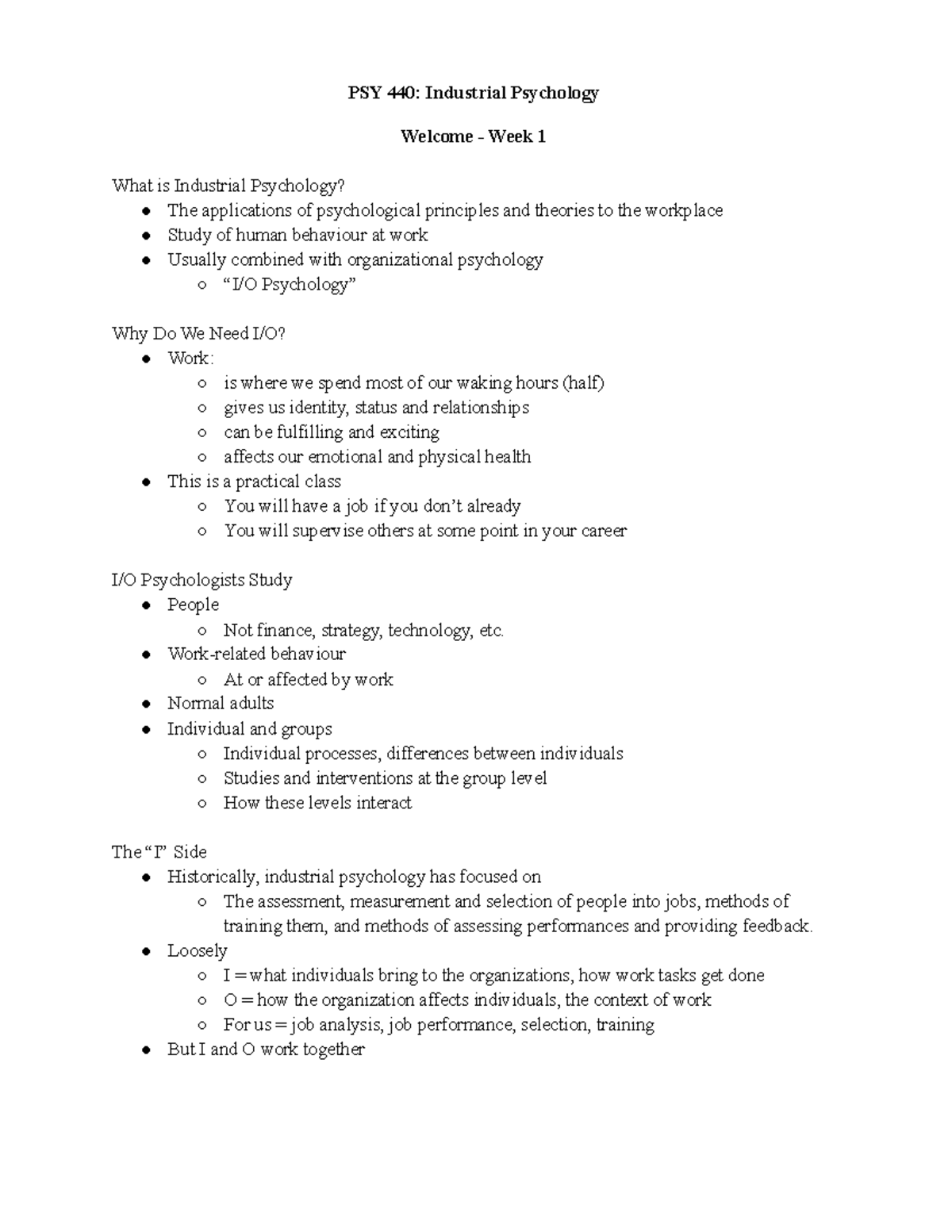 PSY 440 - Dr. Gibbons - PSY 440: Industrial Psychology Welcome - Week 1 ...