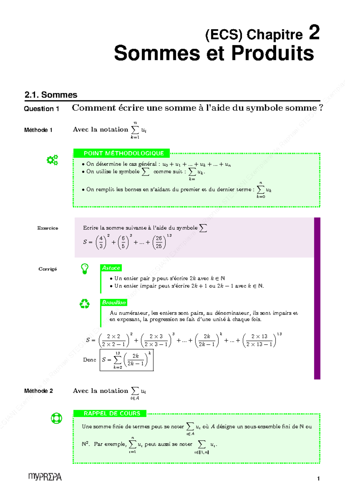 02. Sommes et produits ECS - (ECS) Chapitre 2 Sommes et Produits Sommes ...