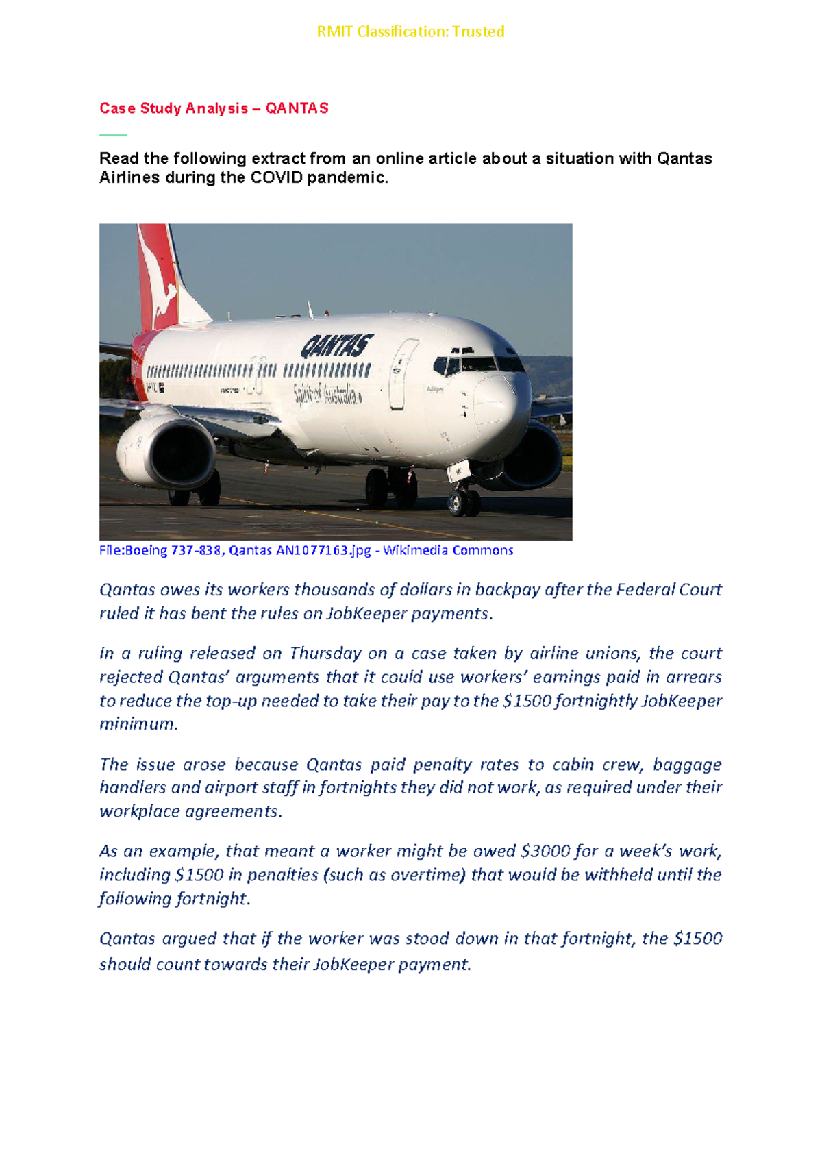 A1 Case Study Analysis - Qantas - RMIT Classification: Trusted Case ...