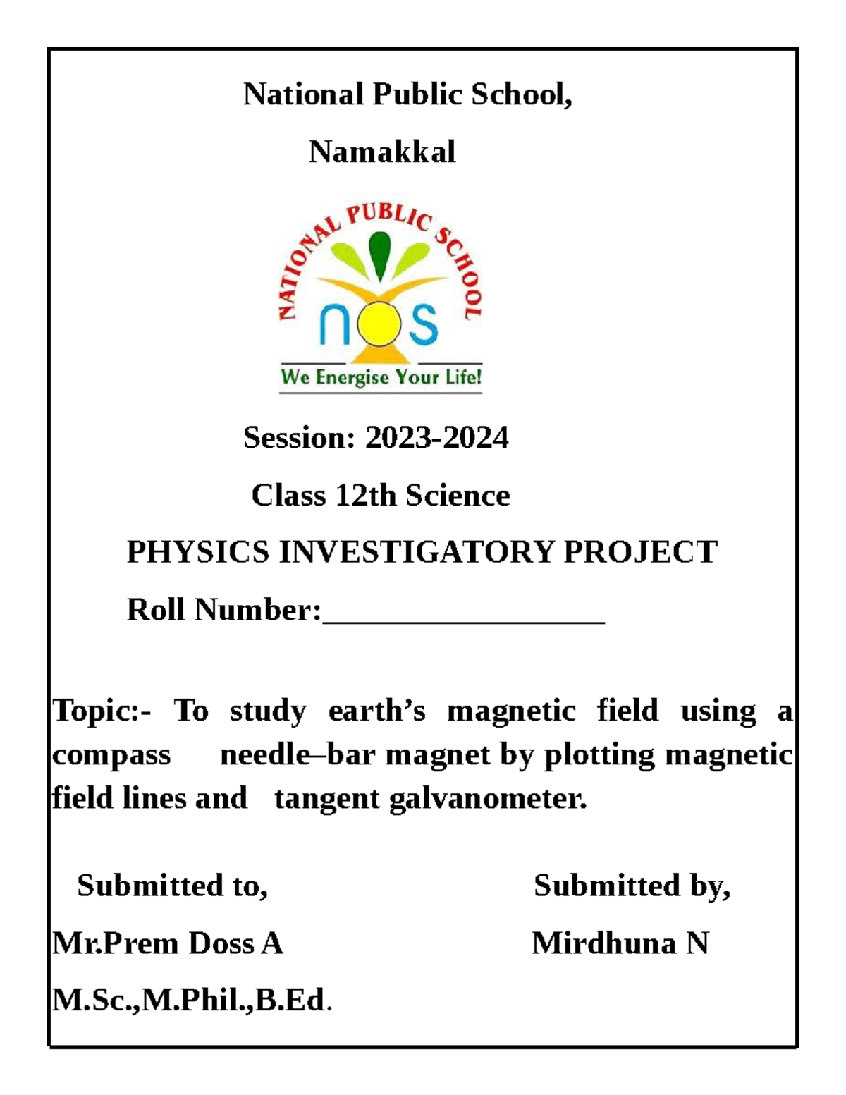 Phy project magnet - scdc - National Public School, Namakkal Session ...
