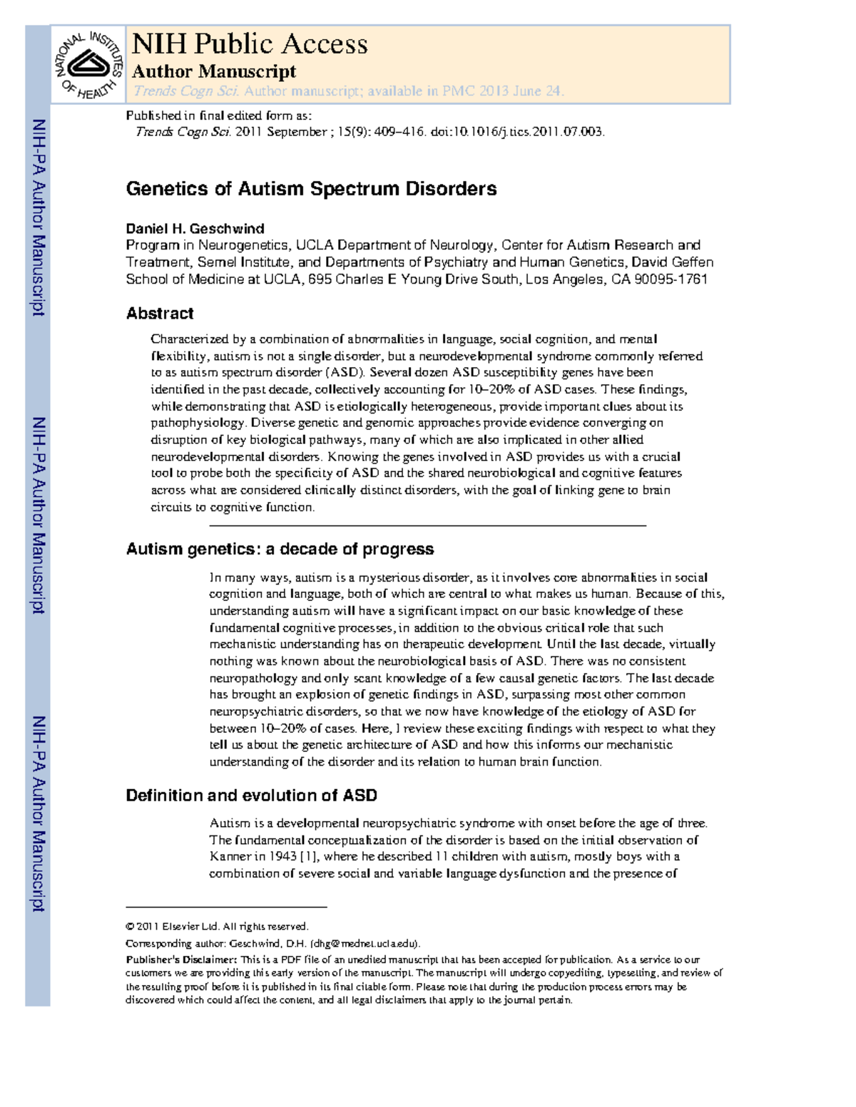 Geschwind - Genetics of Autism Spectrum Disorders - Genetics of Autism ...