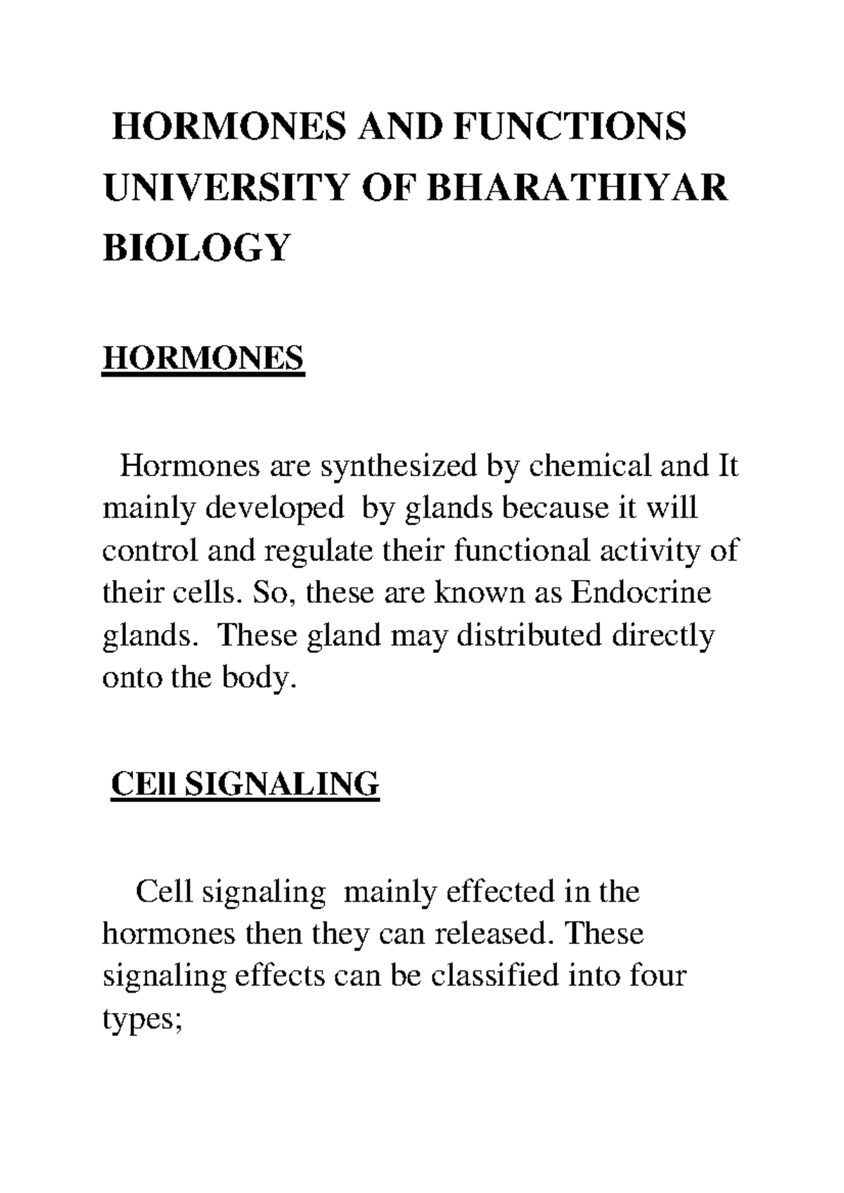 Hormones AND Functions - HORMONES AND FUNCTIONS UNIVERSITY OF ...