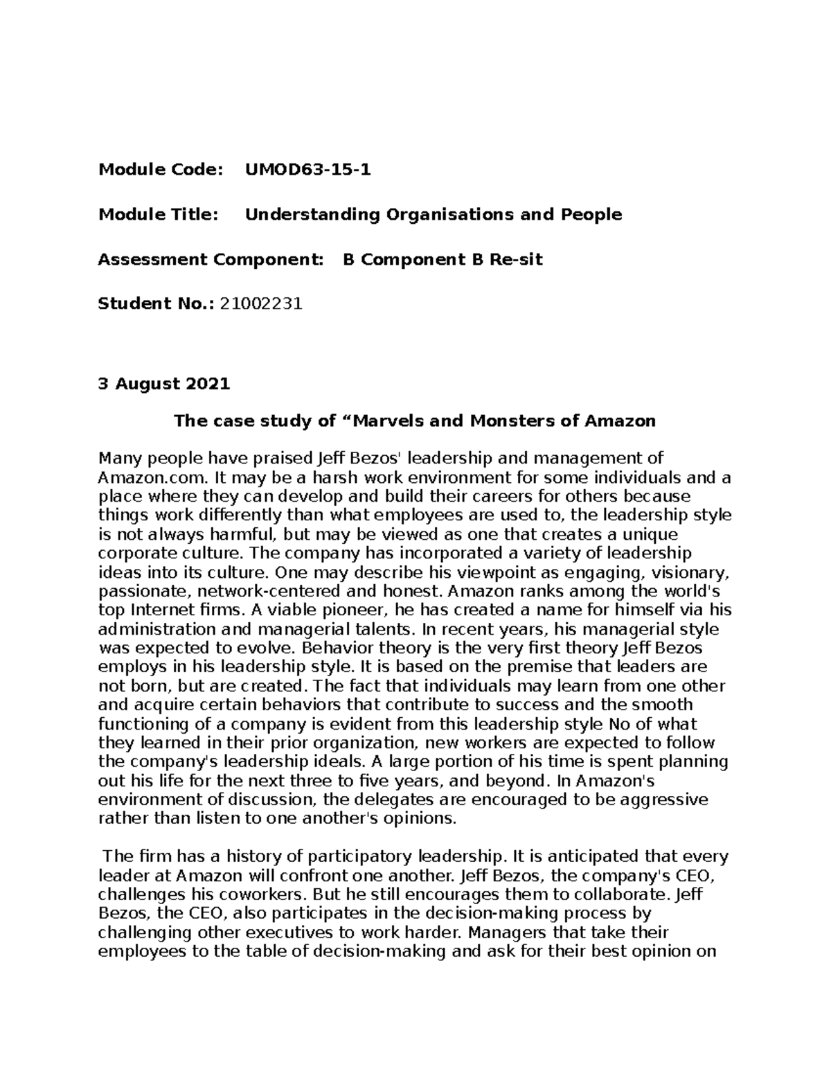 Uop Resit - Grade: b - Module Code: UMOD63-15- Module Title ...