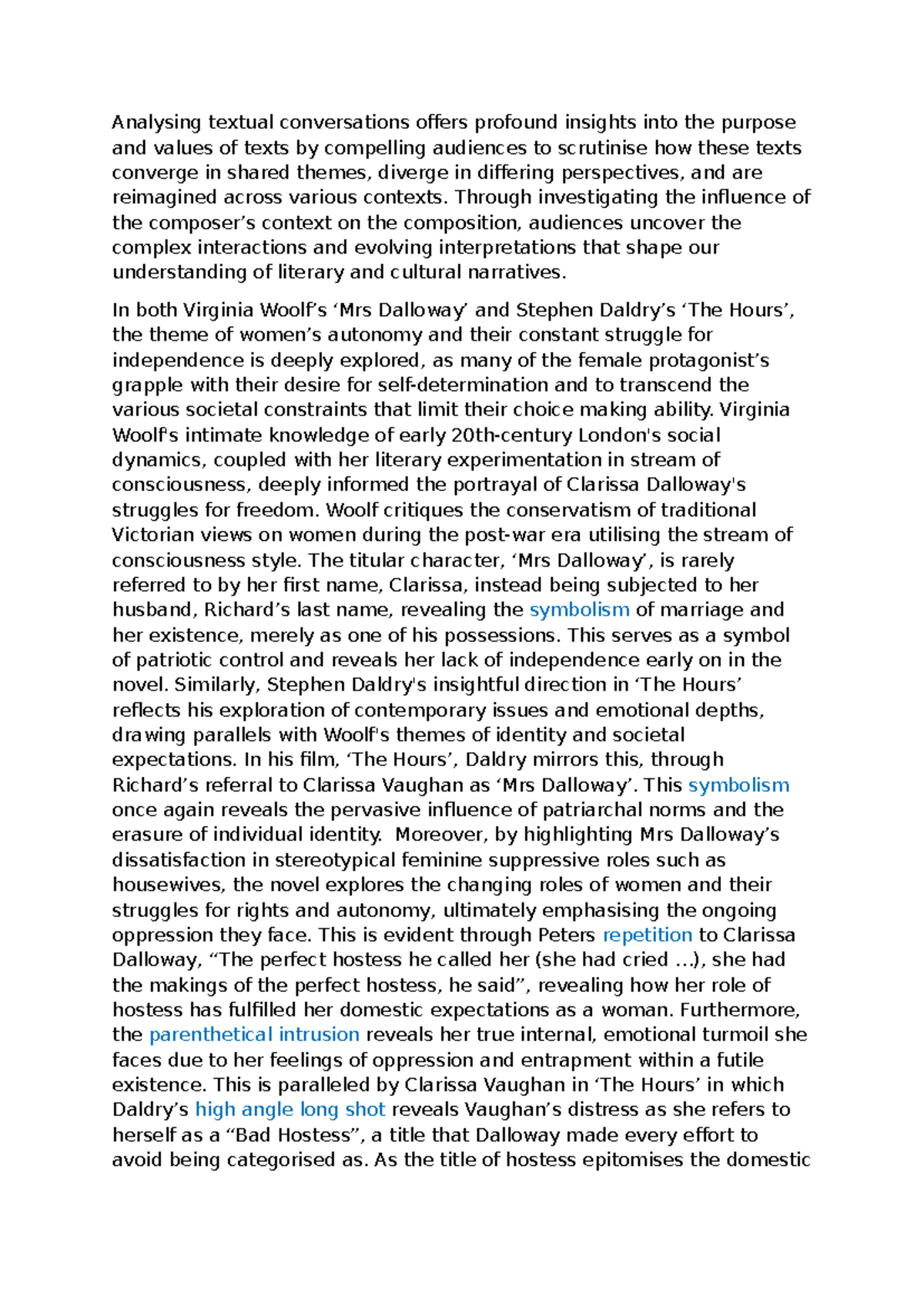 English multimodal - Comparative of Mrs Dalloway and The hours ...