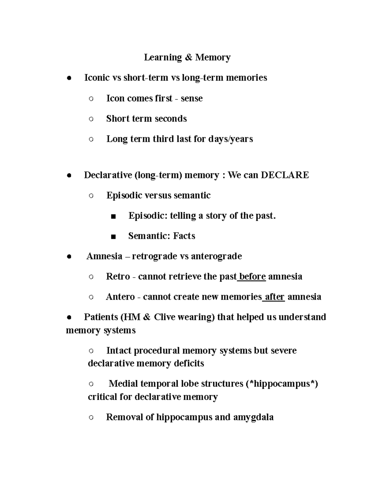 Learning Memory Study Guide Learning Memory Iconic Vs Short term
