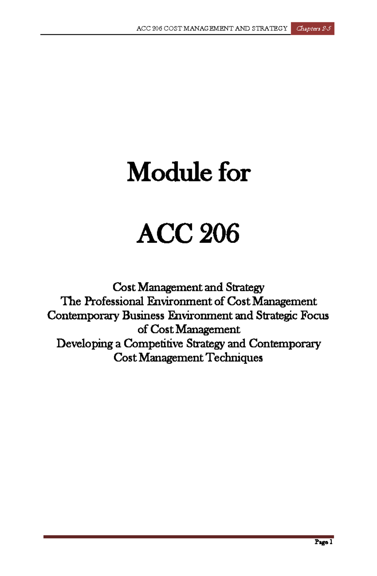 Strategic Cost-Module-2 - Module for ACC 206 Cost Management and ...