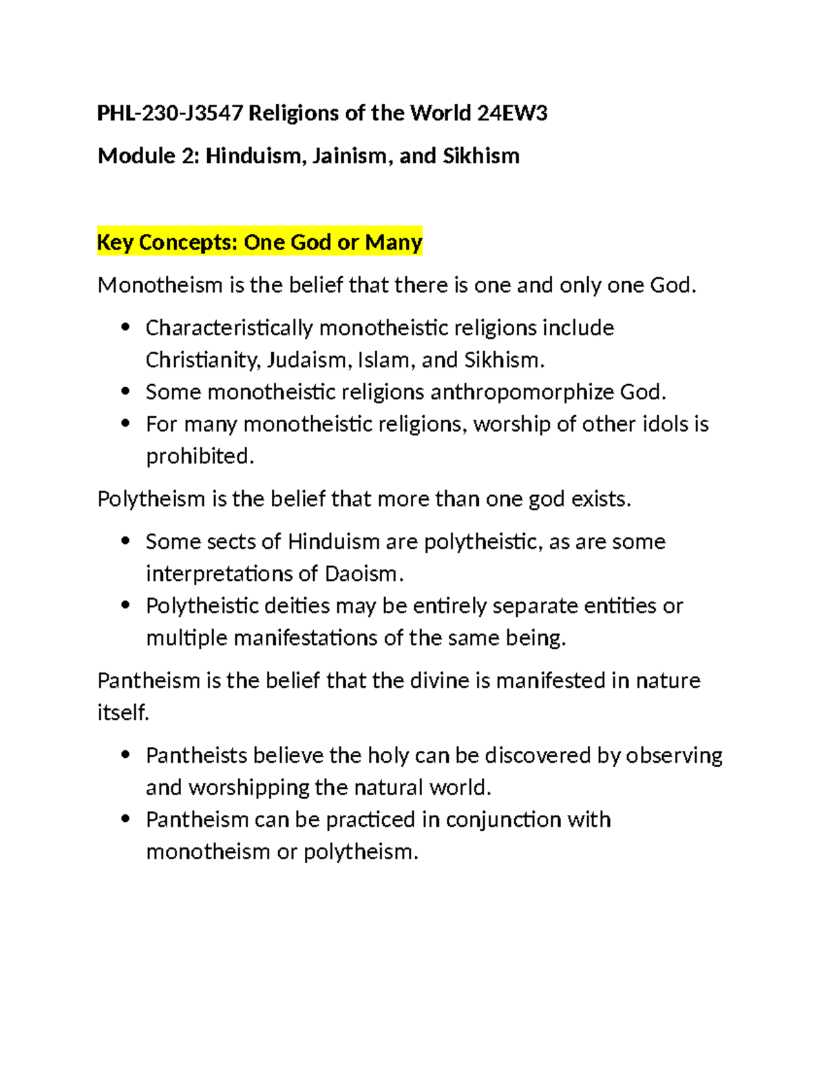 PHL-230-J3547 Religions of the World 24EW3 Module 2 notes - PHL-230 ...
