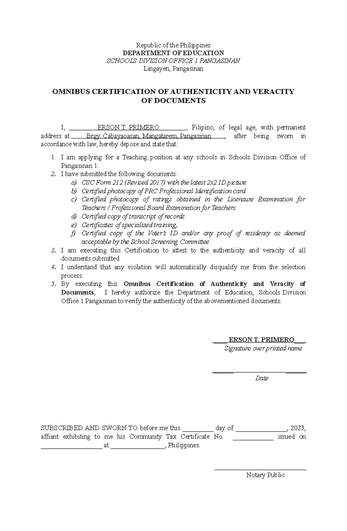 Omnibus SHS 2023 scc - Republic of the Philippines DEPARTMENT OF ...