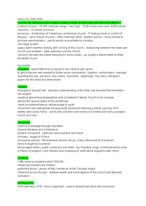 History A-Level - Tudors - Sixth Form (A Levels) - Studocu