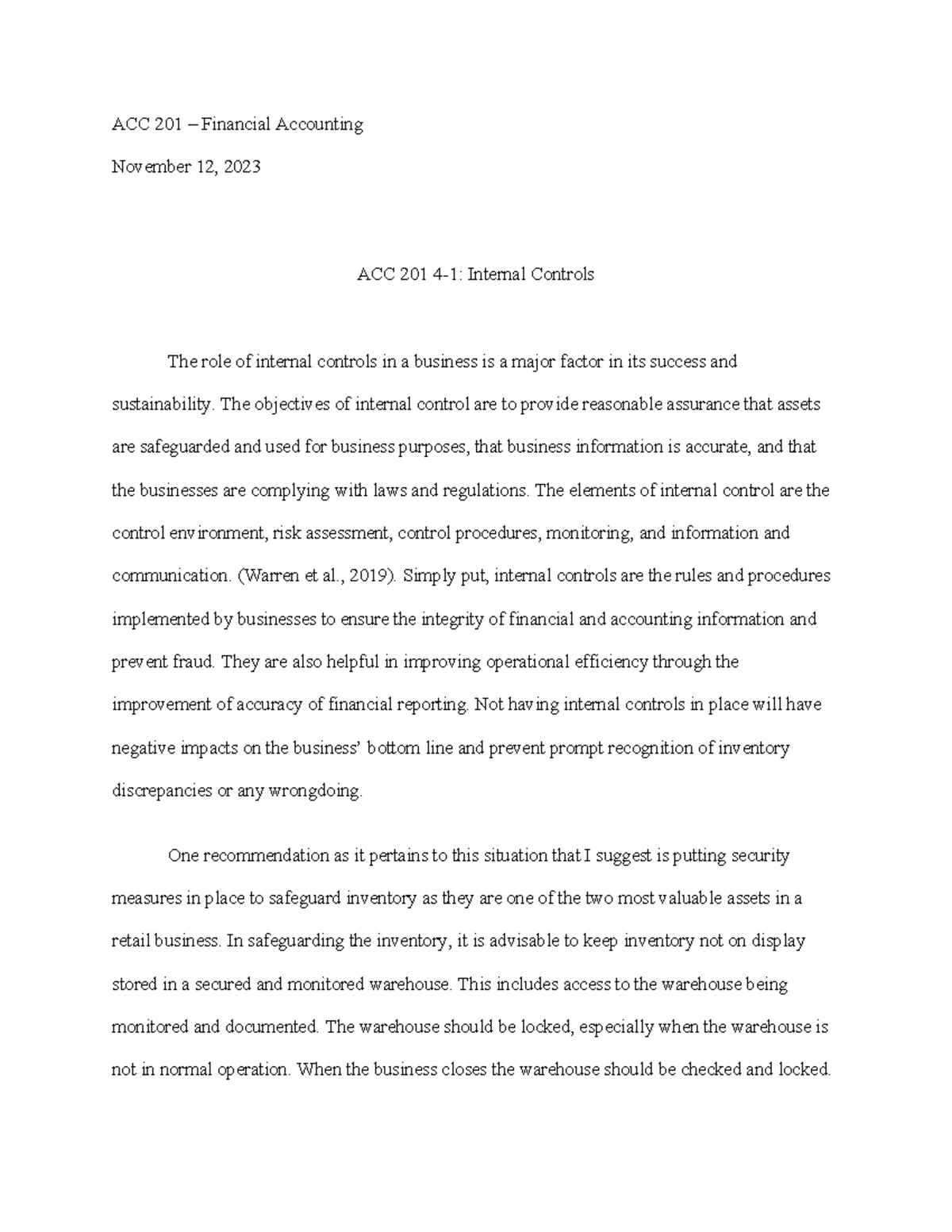 ACC 201 Financial Accounting Assignment 4-1 - ACC 201 – Financial ...