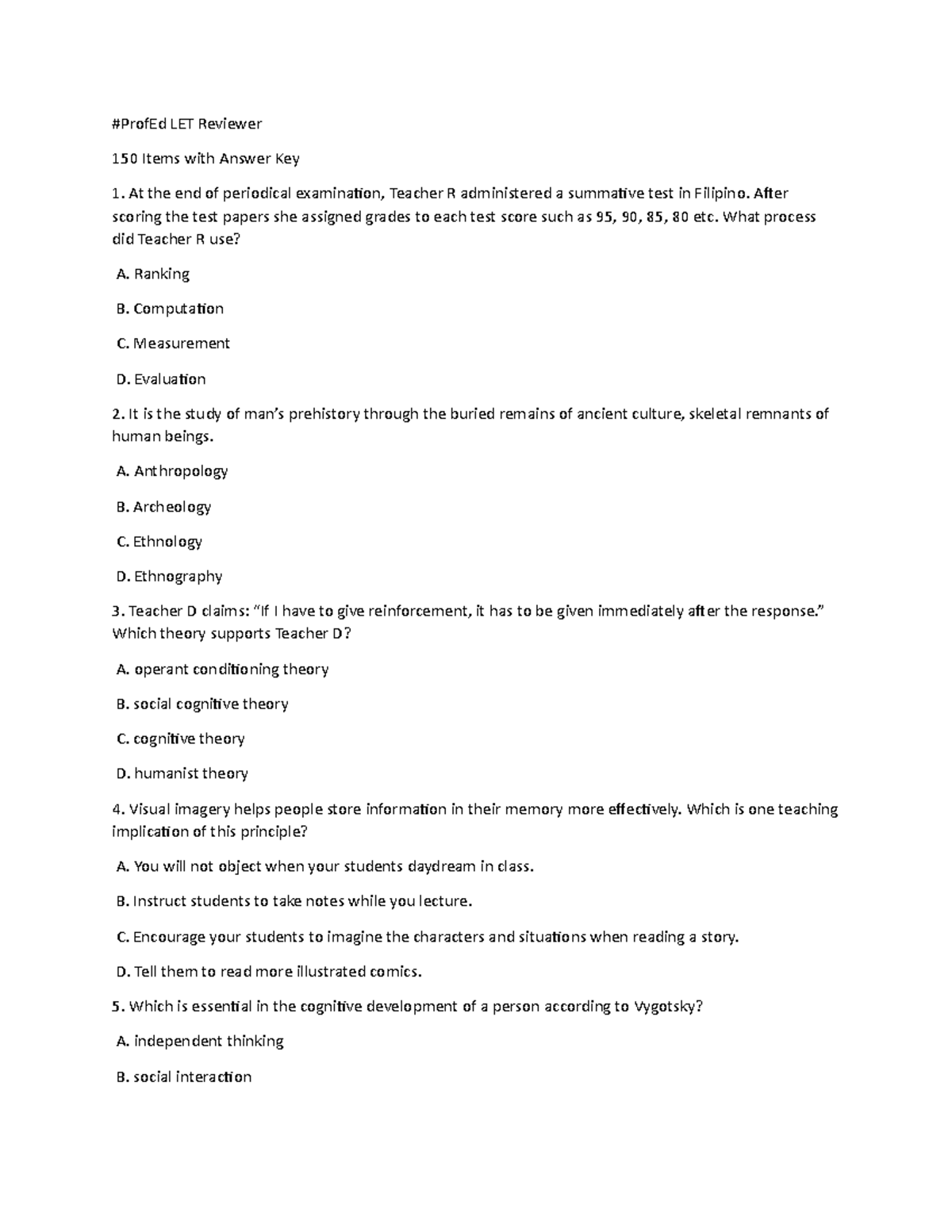 Profed Reviewer - Sample MCQ - #ProfEd LET Reviewer 150 Items with ...