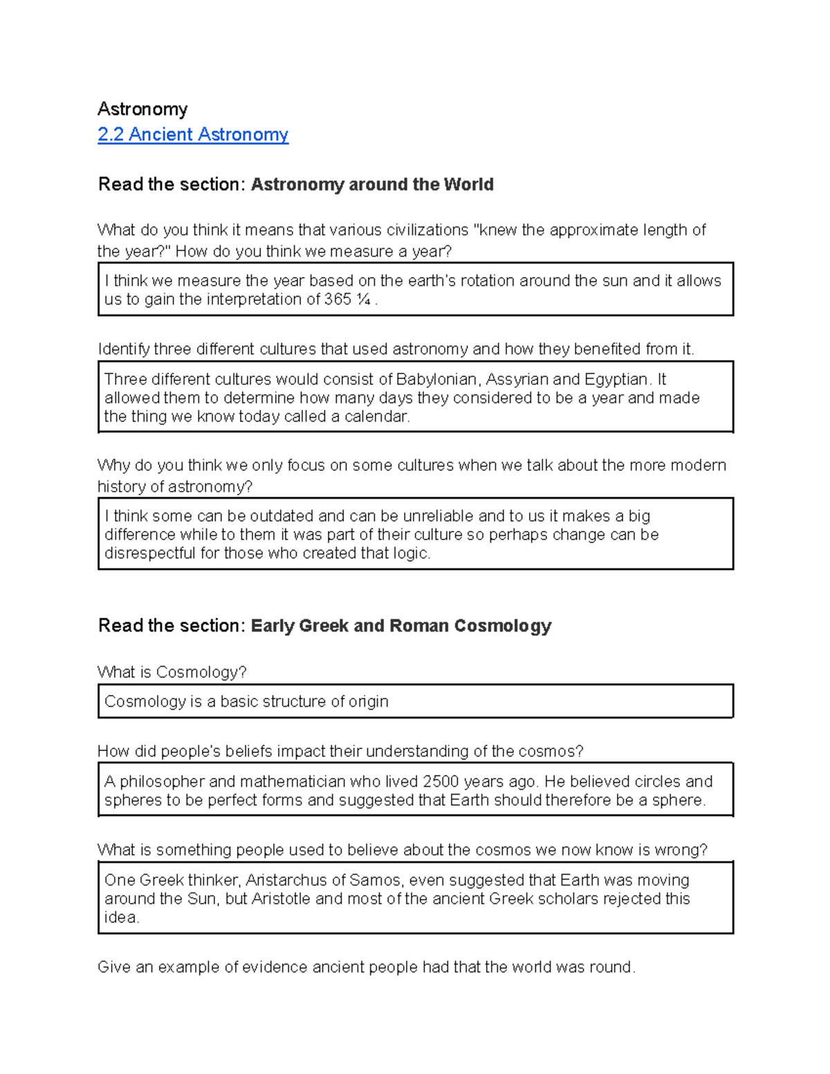 2.2 Ancient Astronomy - Astronomy 2 Ancient Astronomy Read the section ...