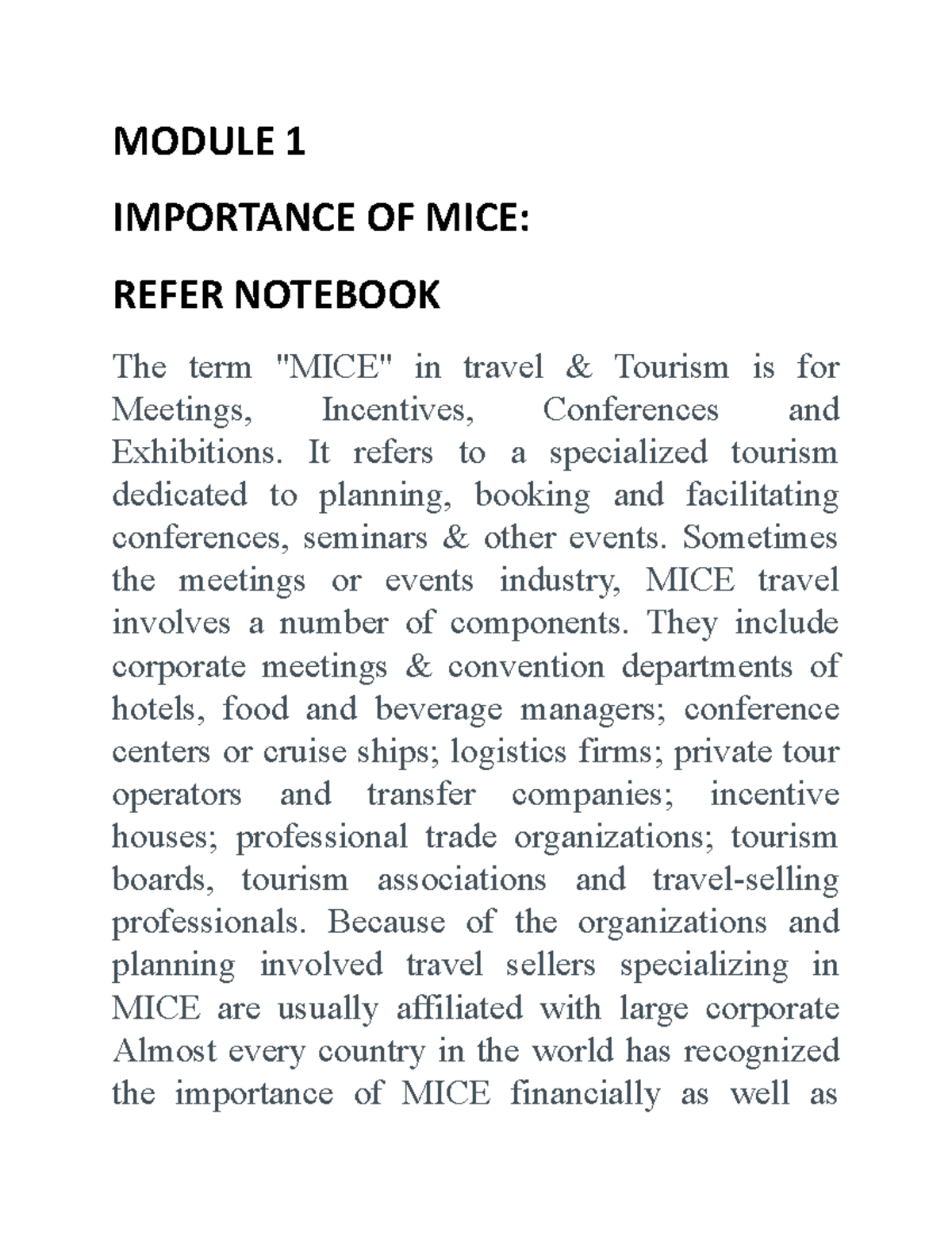 IPT Module 1 - Study materials - MODULE 1 IMPORTANCE OF MICE: REFER NOTEBOOK The term - Studocu
