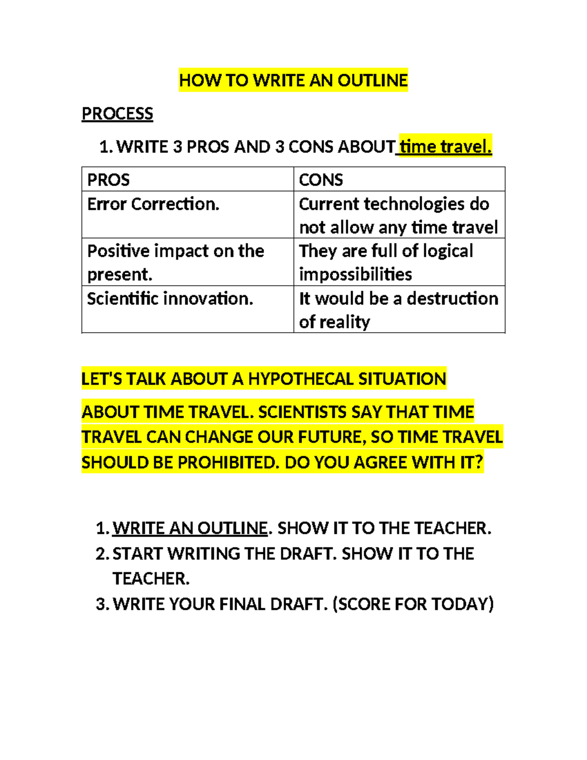 12. Write PROS AND CONS - 22222 - HOW TO WRITE AN OUTLINE PROCESS 1 ...