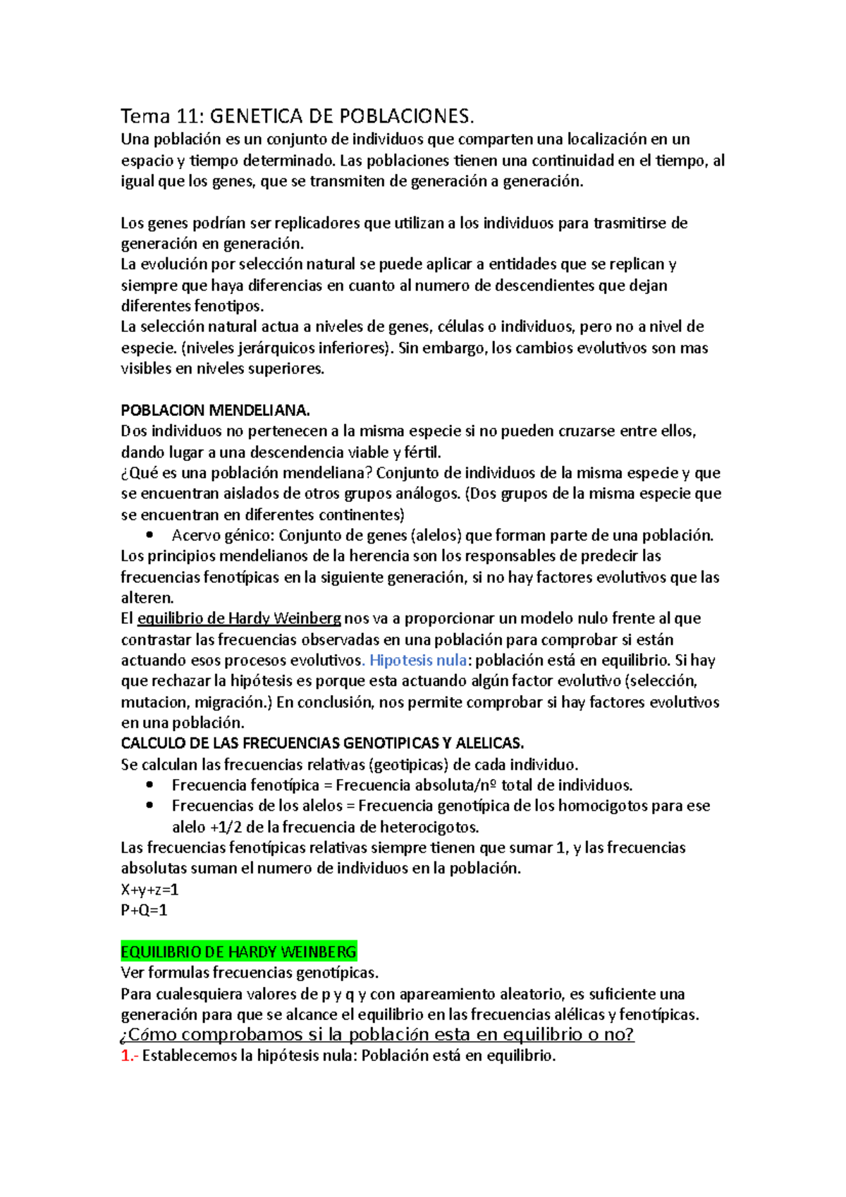 Genetica tema 11 - Apuntes 11 - Tema 11: GENETICA DE POBLACIONES. Una ...
