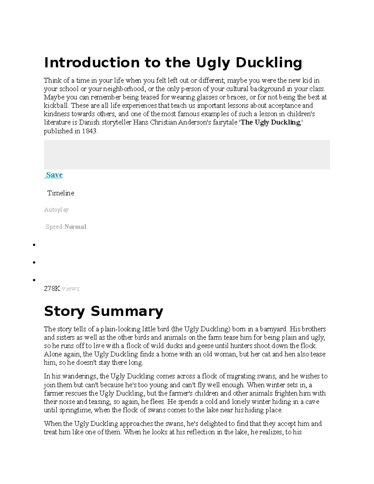 Summary OF UGLY Duckling - Introduction to the Ugly Duckling Think of a ...
