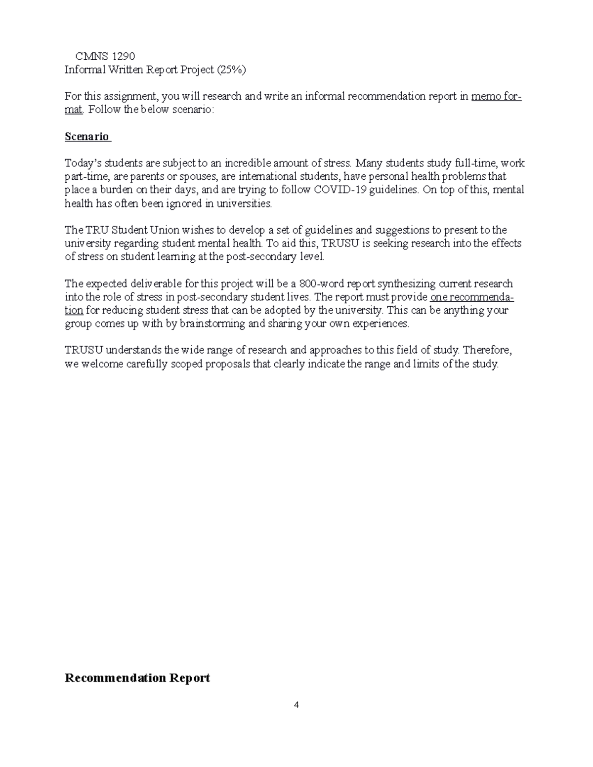 Assignment Three - Informal Report - CMNS 1290 Informal Written Report ...