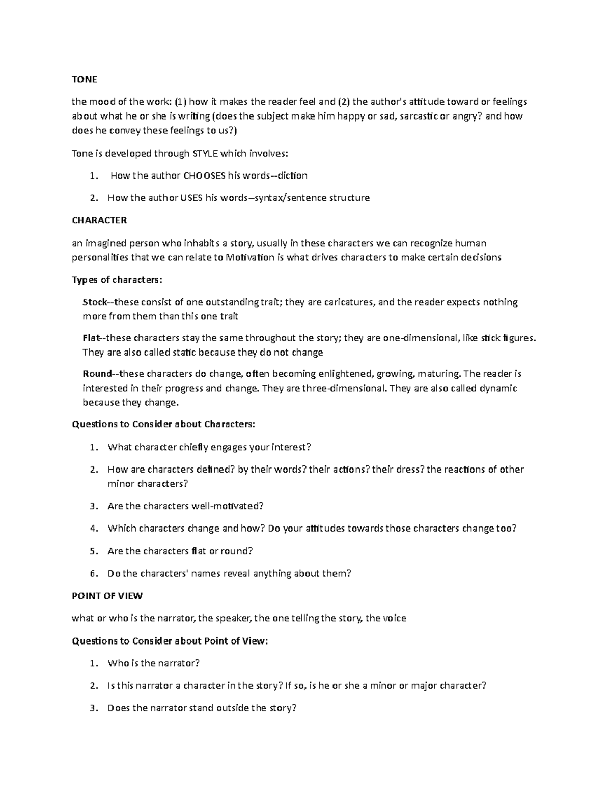 English Notes - Made in class - TONE the mood of the work: (1) how it ...