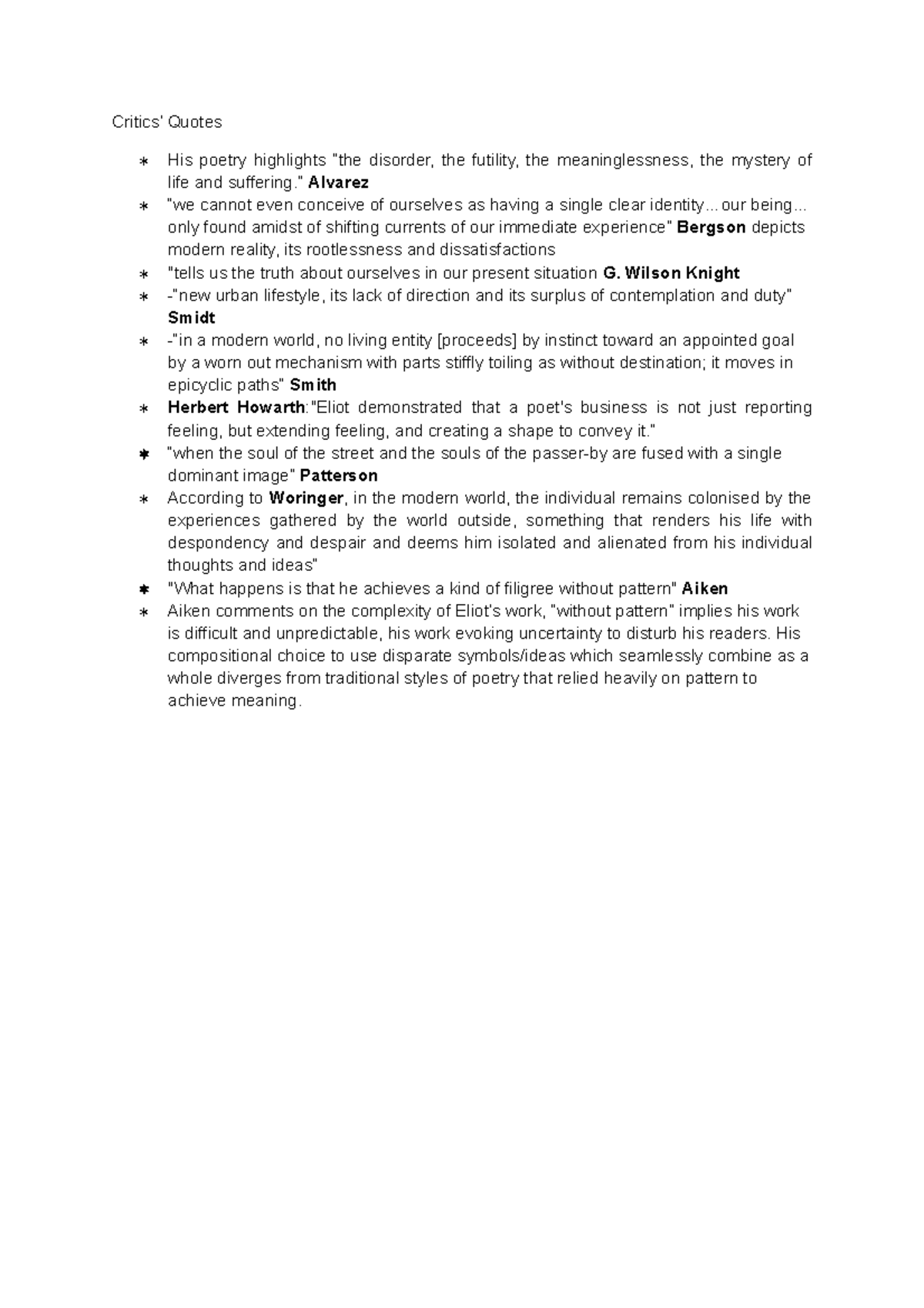 Critic's quotes - Critics’ Quotes His poetry highlights “the disorder ...