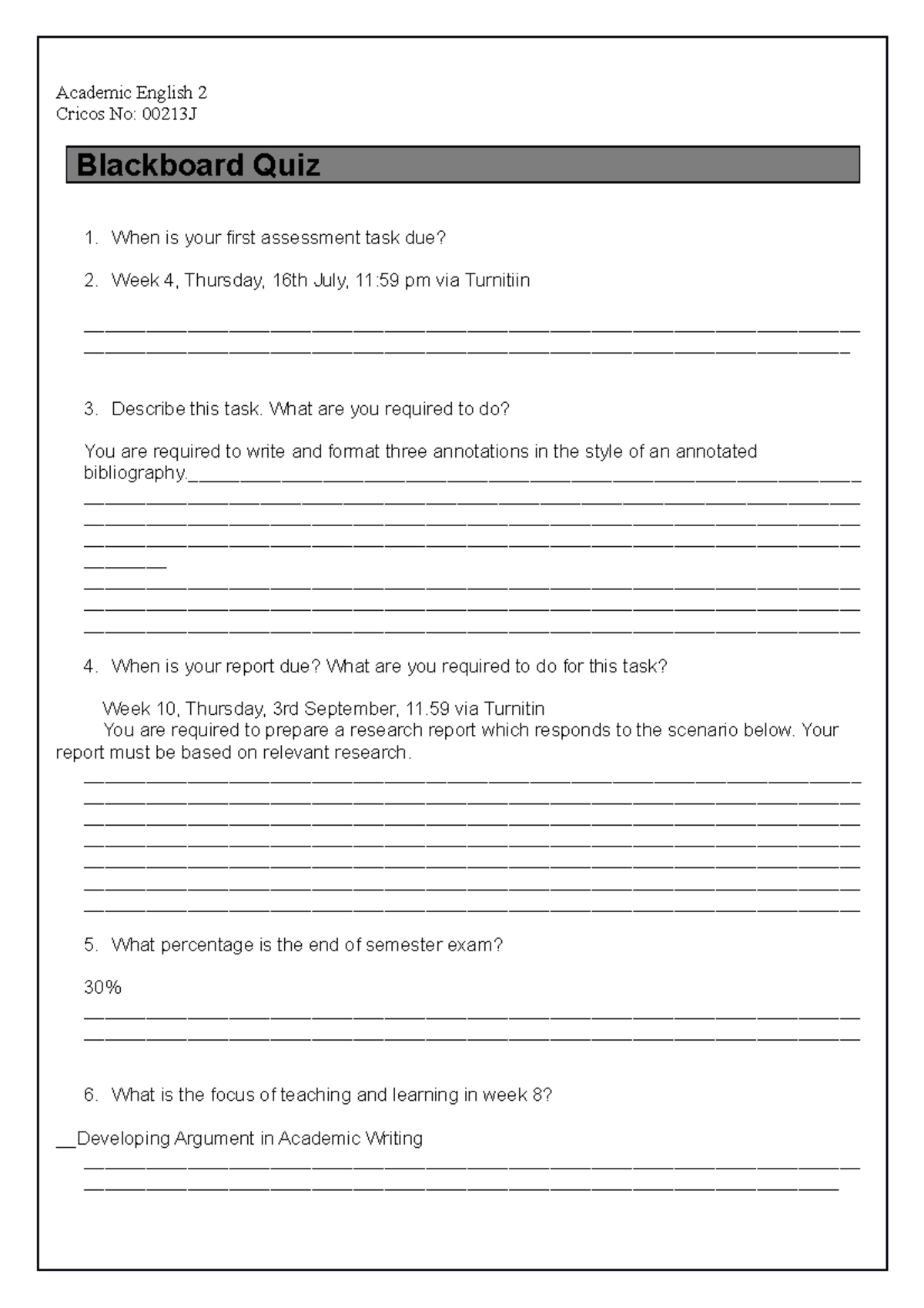 Blackboard quiz - notes - cyb101 - QUT - Studocu