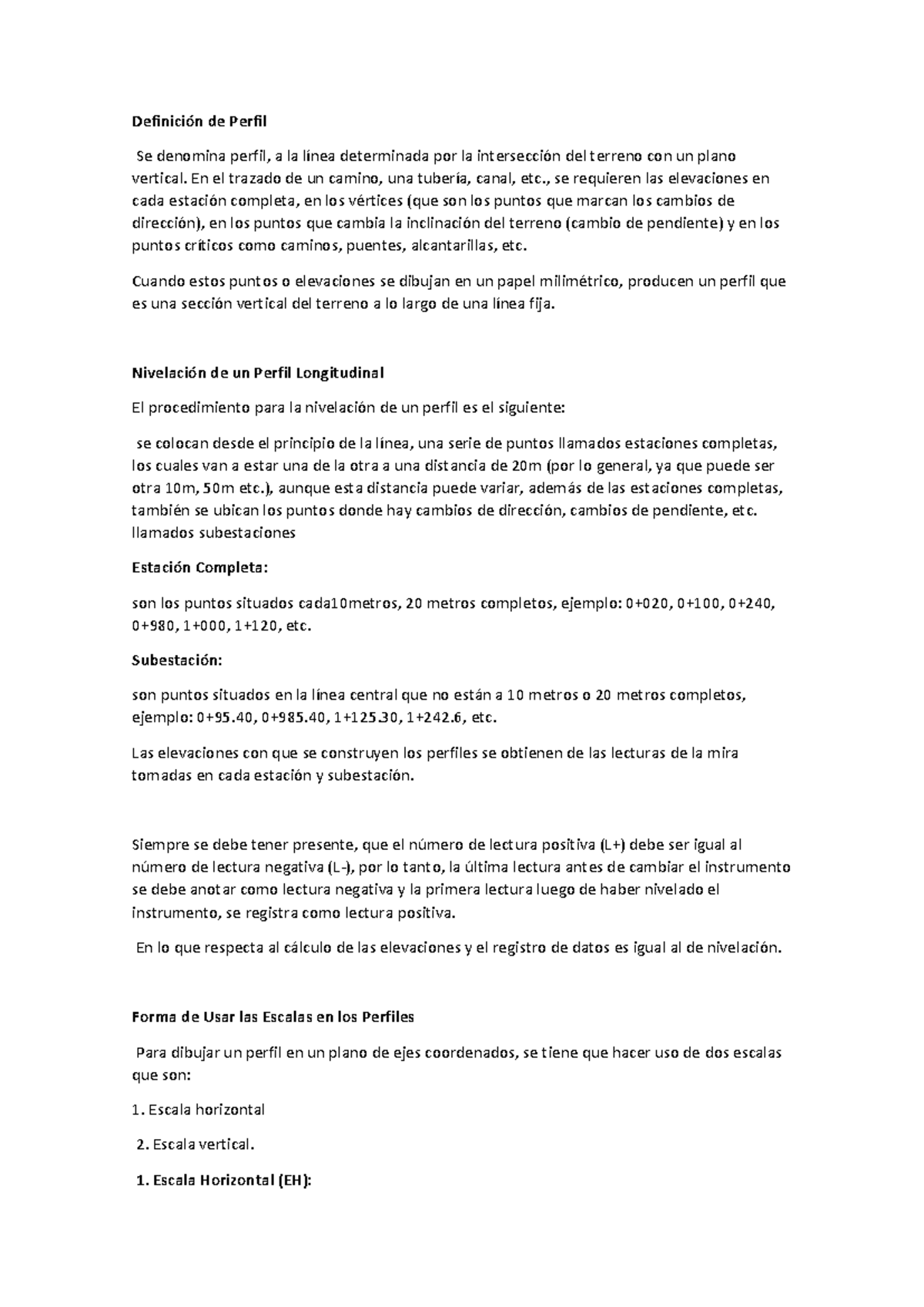 Perfiles Longitudinales - Definición de Perfil Se denomina perfil, a la ...