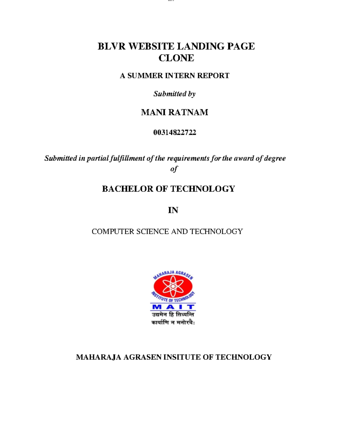 Final Report - BLVR WEBSITE LANDING PAGE CLONE A SUMMER INTERN REPORT ...