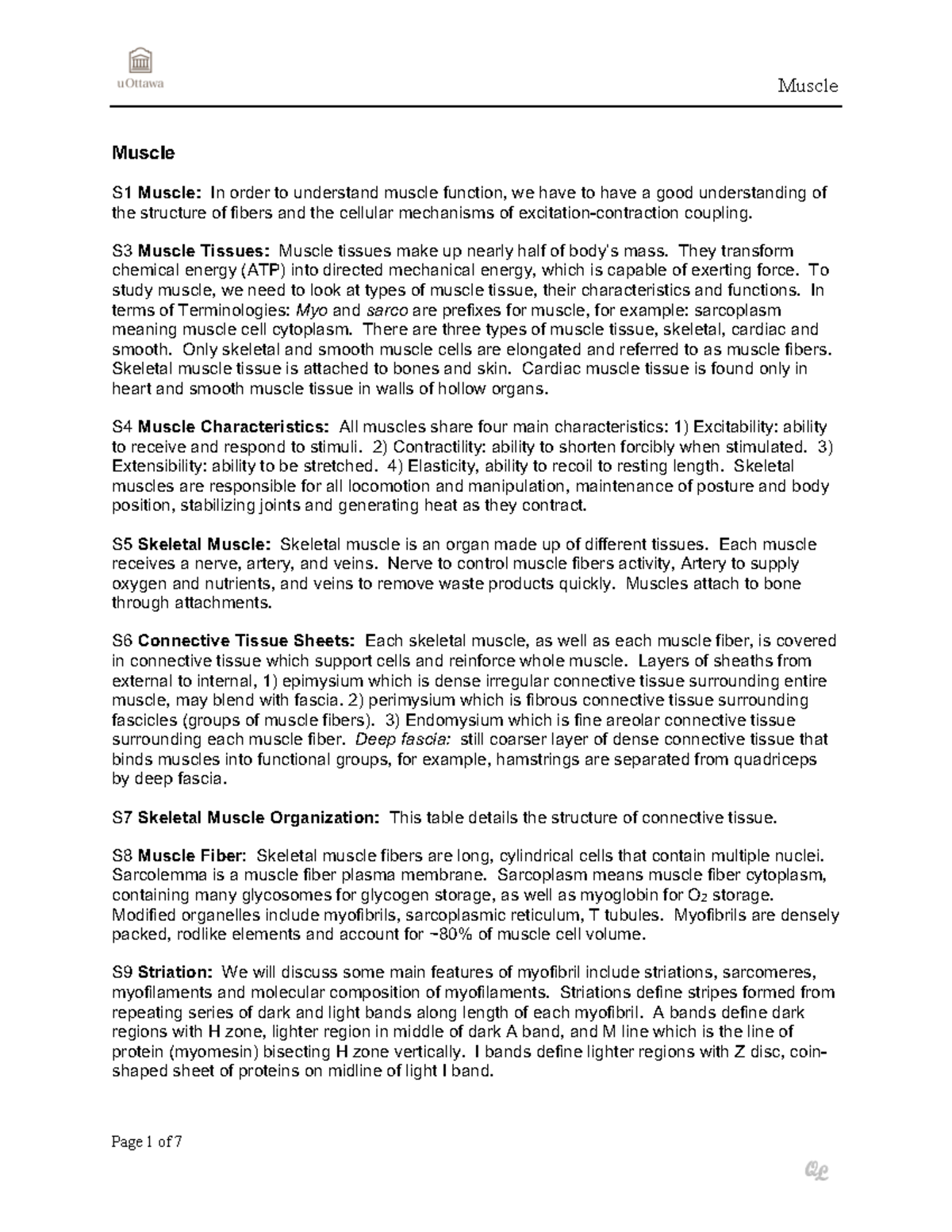 Notes T2b Muscle - Muscle S 1 Muscle: In order to understand muscle ...