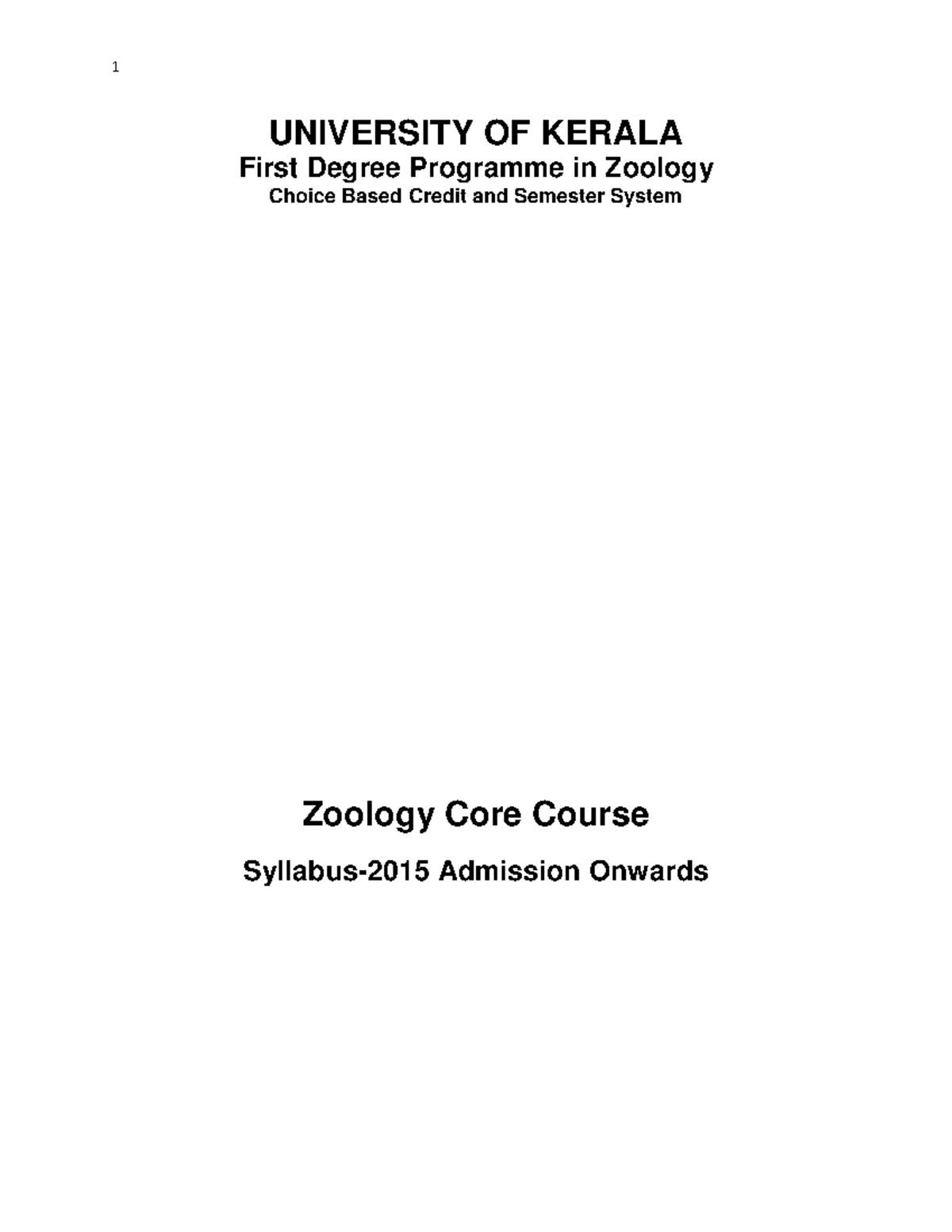 Fdp cbcss zoology syllabus BSC 2015 - UNIVERSITY OF KERALA First Degree Programme in Zoology ...
