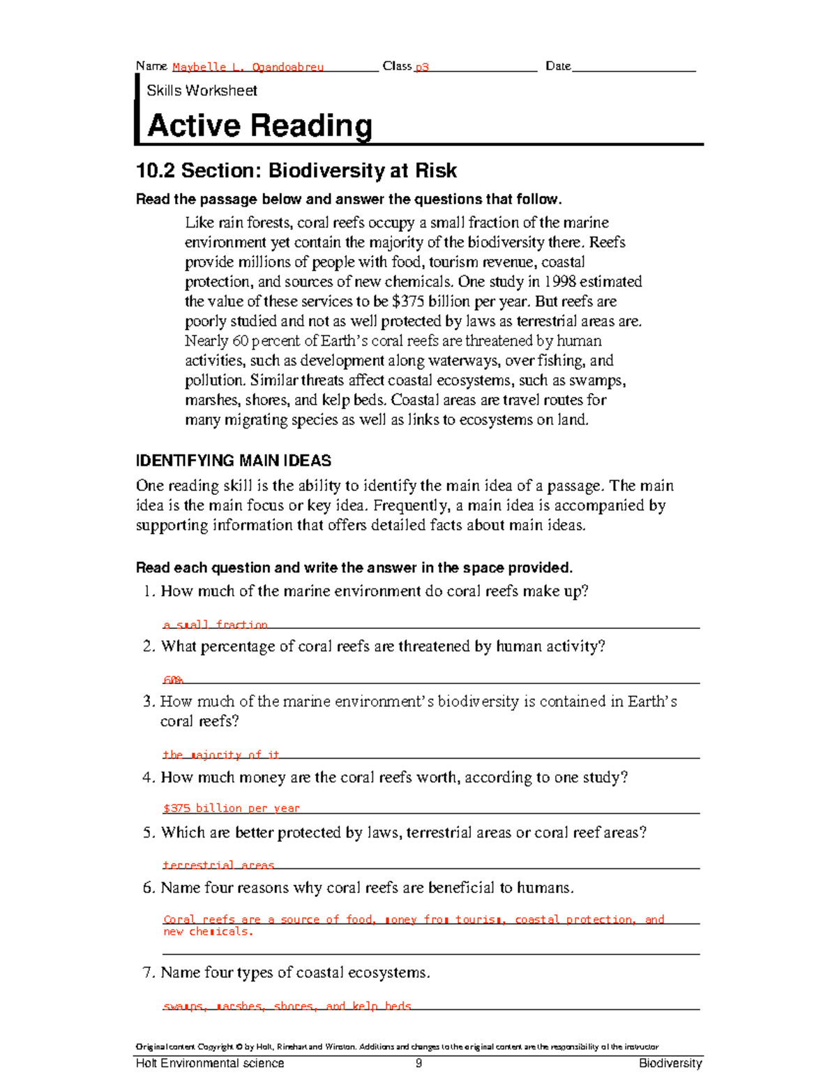 Environmental Science Q2 T07 Active Reading for Part 2 - Name