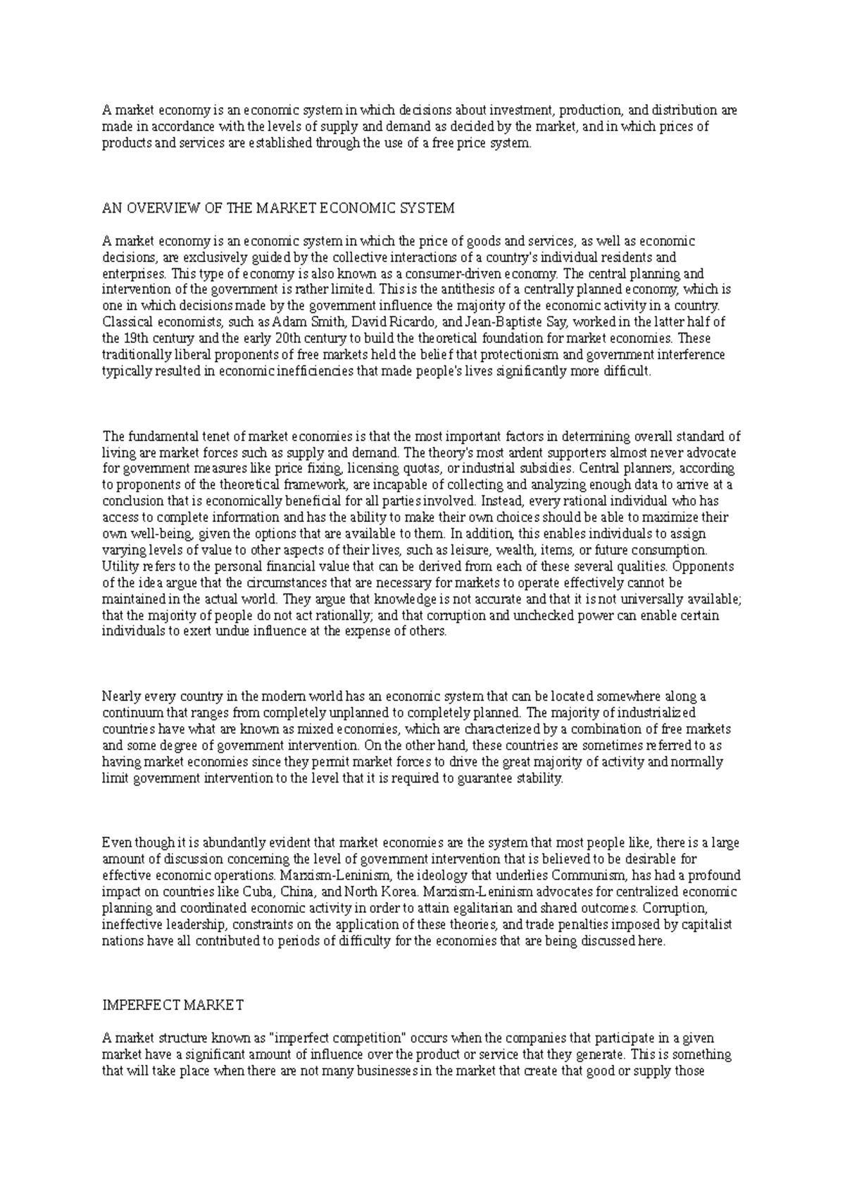 Lesson 1 Economy and Role of the government - A market economy is an ...