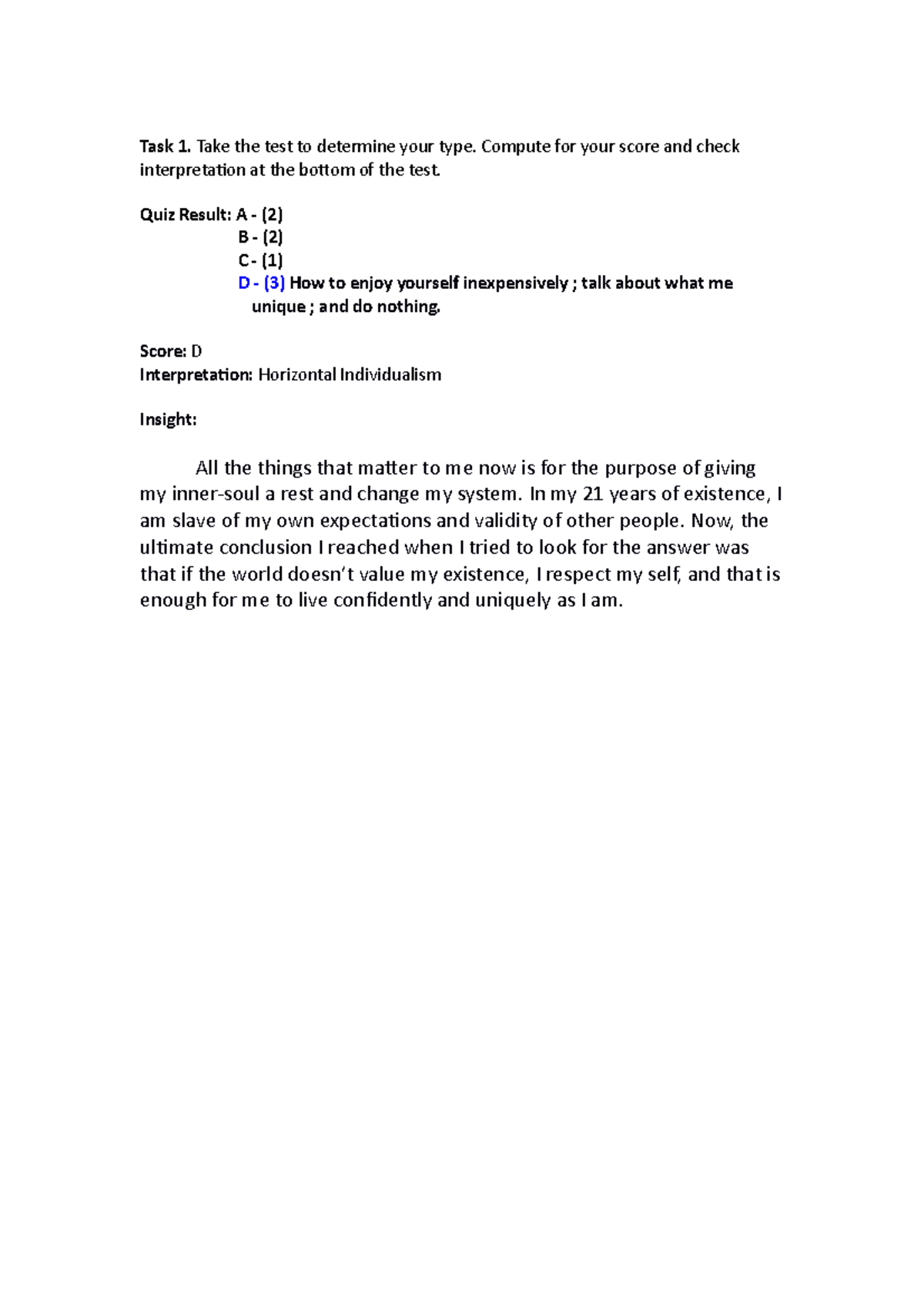 Task 2. Homework - Task 1. Take the test to determine your type ...