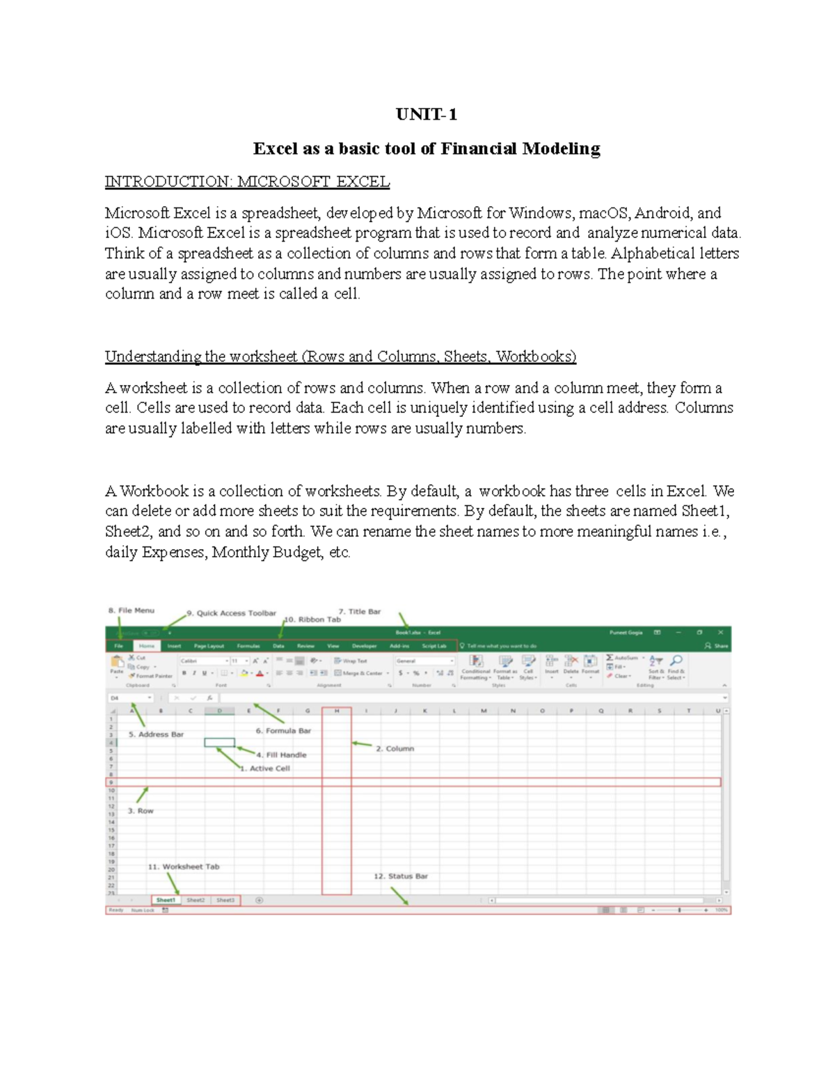 FM-UNIT1 Notes - UNIT- 1 Excel as a basic tool of Financial Modeling ...
