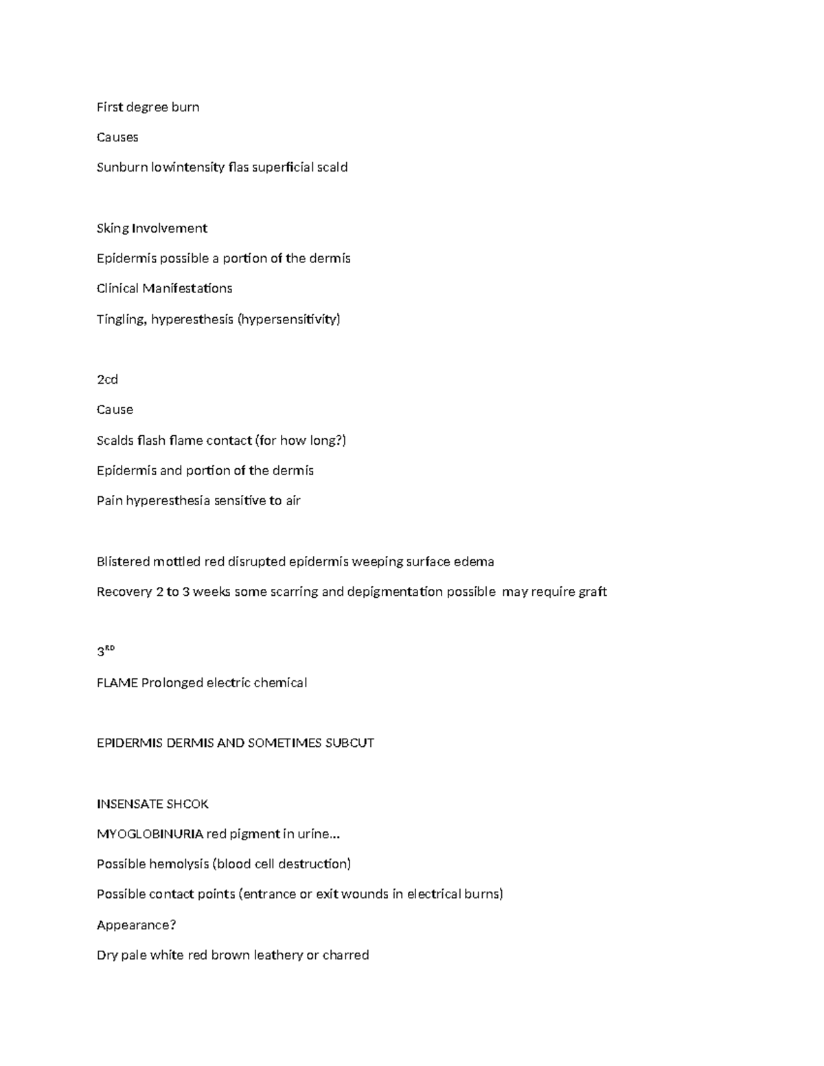 First degree burn - notes - First degree burn Causes Sunburn ...