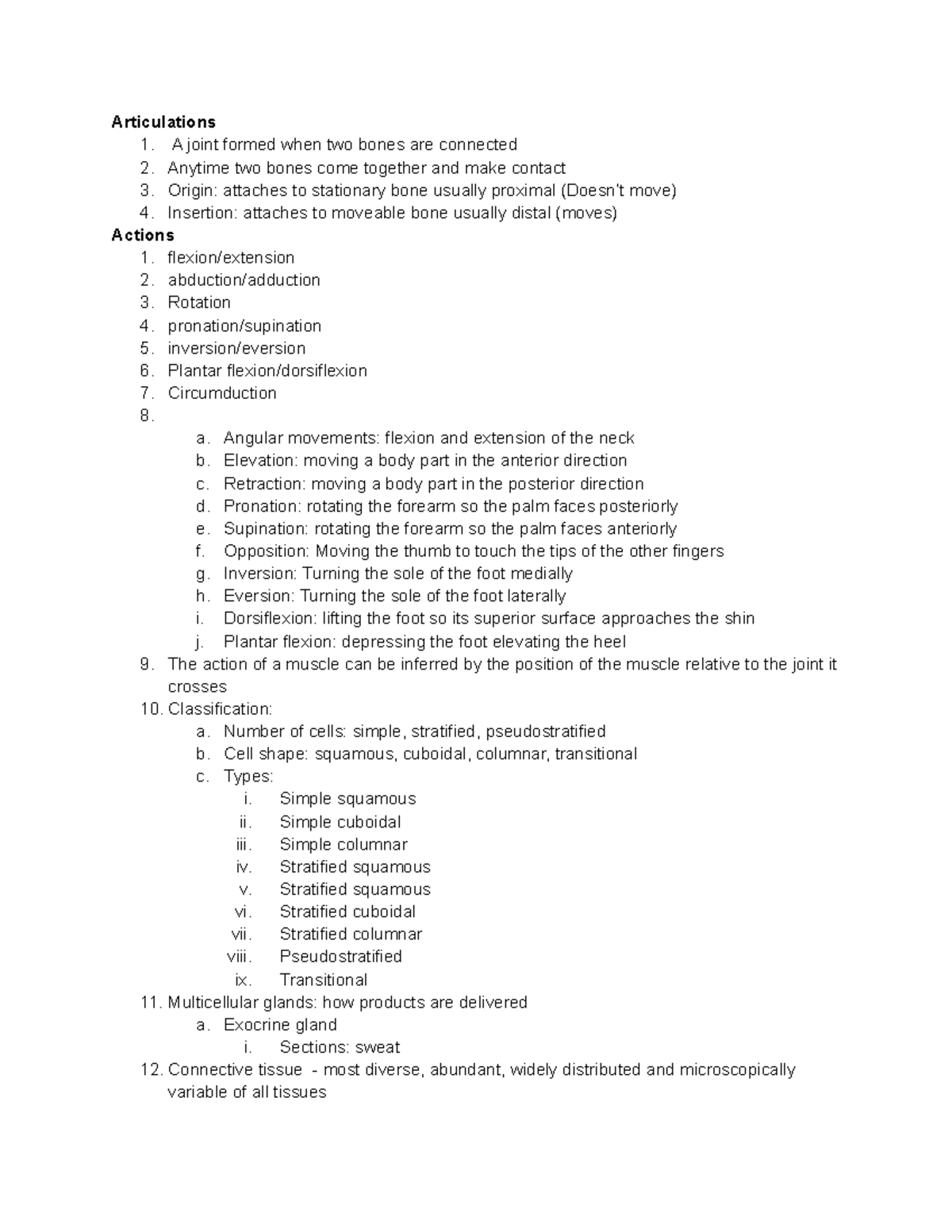 Anatomy - These notes are right before an exam and go over everything ...