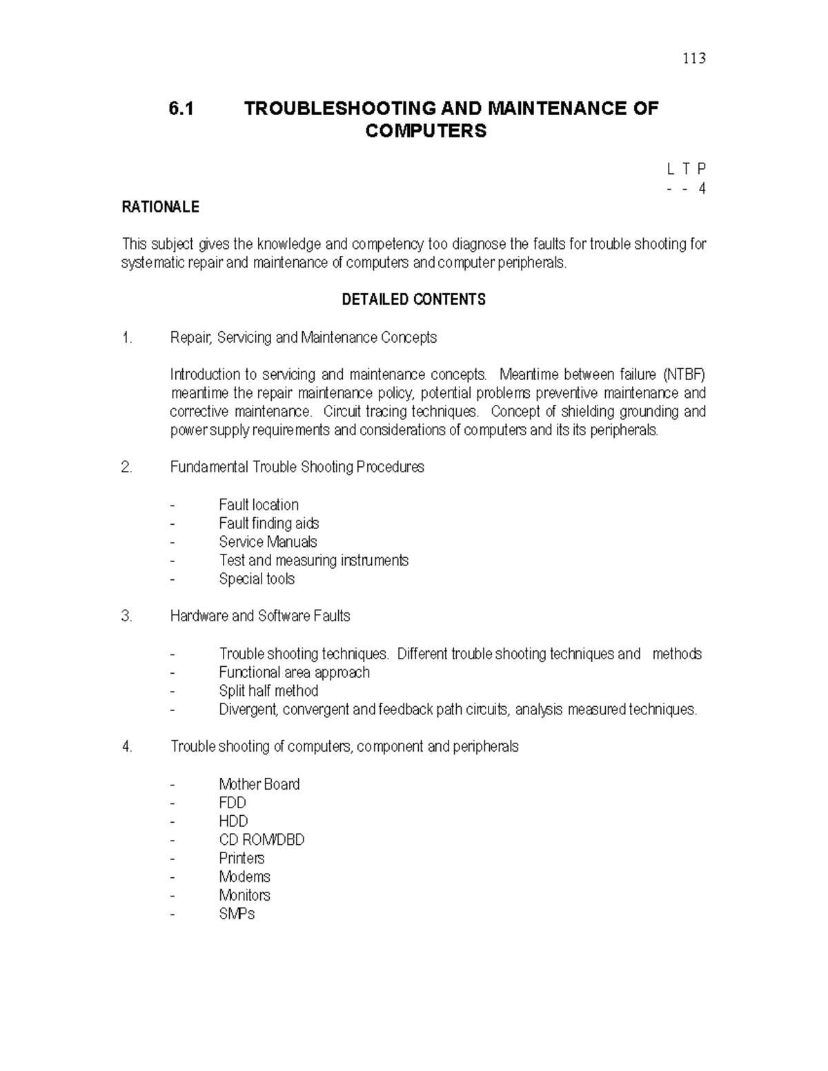 6 1 Troubleshooting AND Maintenance OF C - 6 TROUBLESHOOTING AND MAINTENANCE OF COMPUTERS L T P ...