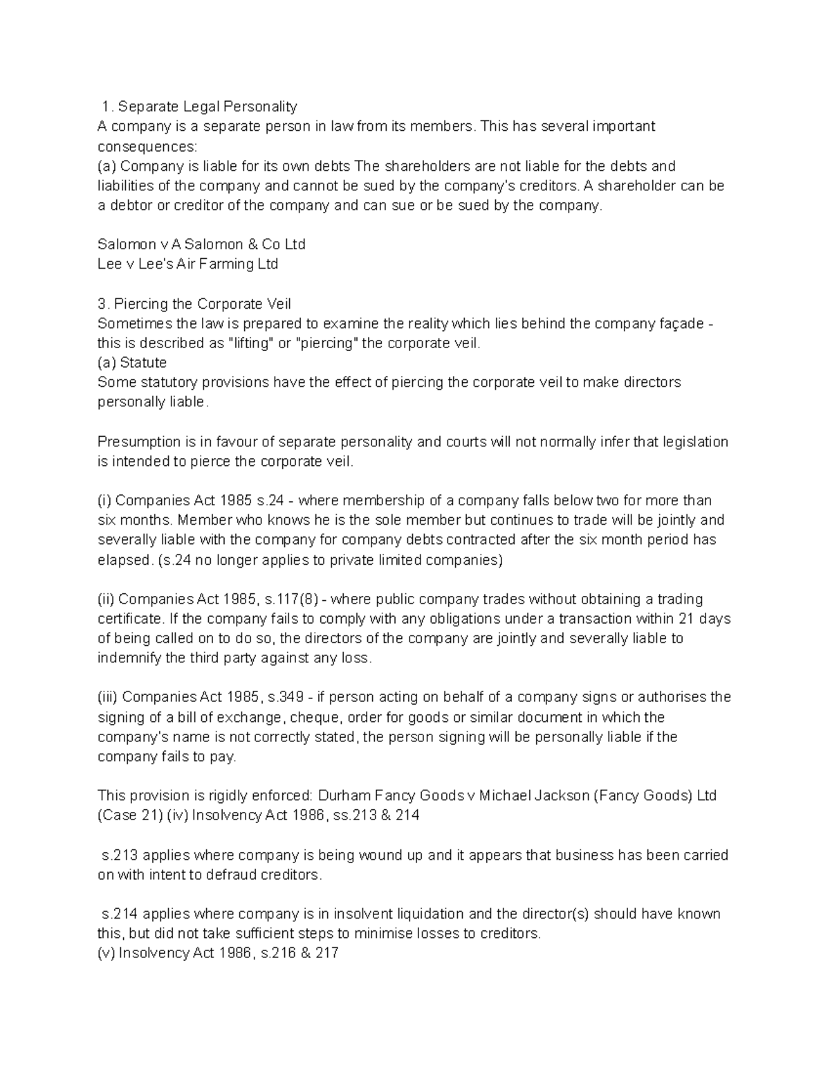 Corporate veil - Separate Legal Personality A company is a separate ...