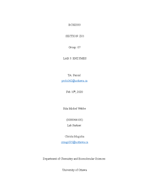 BCH2333 Lab 5 Report - Lab BCH Section: 02 (Monday morning 2nd week ...