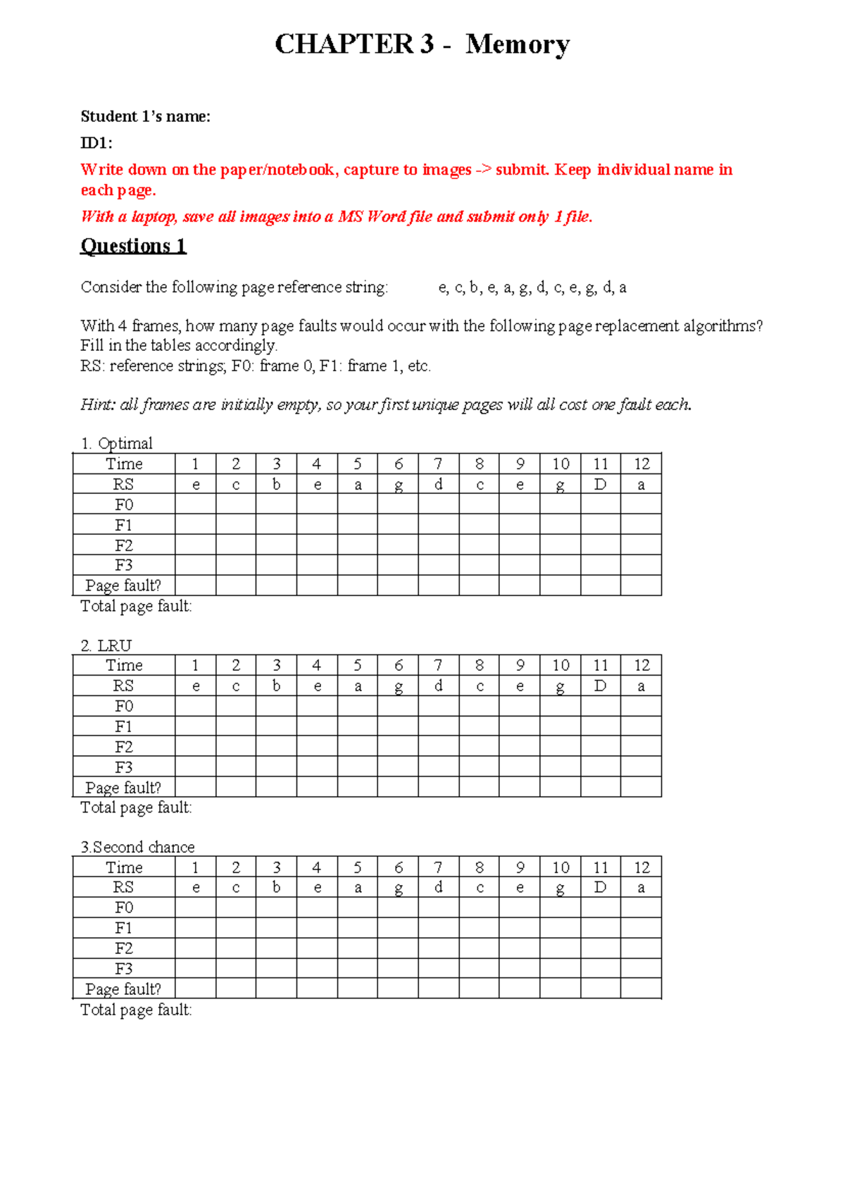 Lab3 2 Memory Page Replacement Individual Chapter 3 Memory