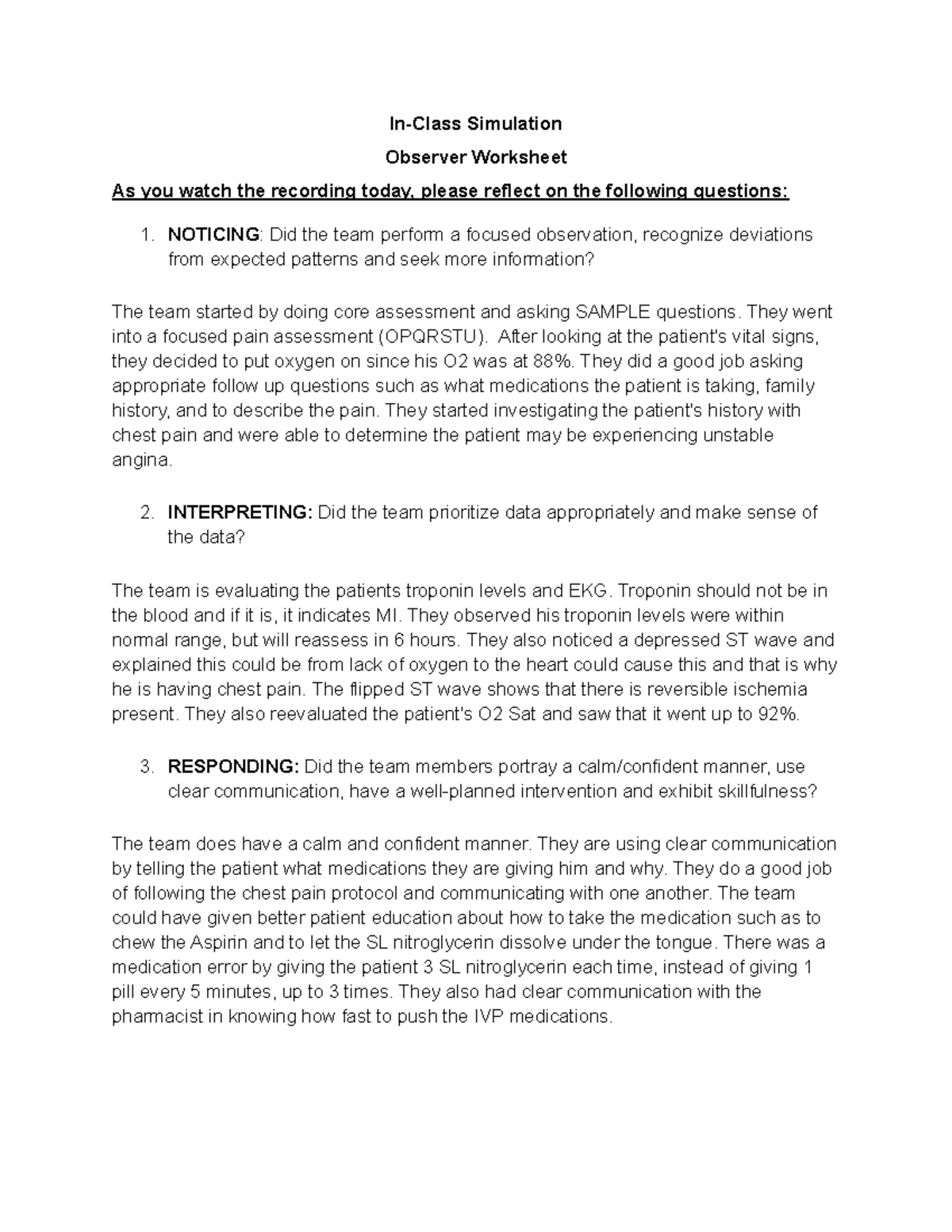 In-Class Simulation Pharm and Patho - In-Class Simulation Observer ...