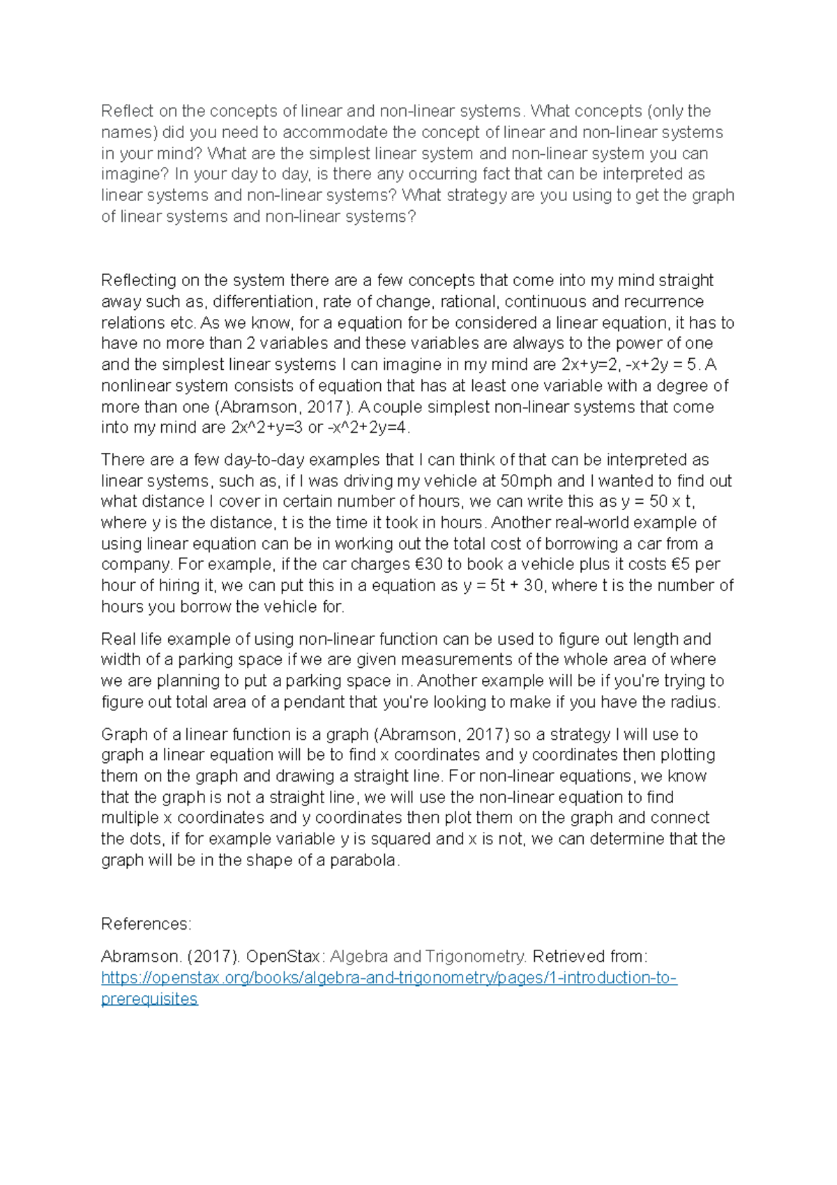 Math 1201 unit 6 journal - Reflect on the concepts of linear and non ...