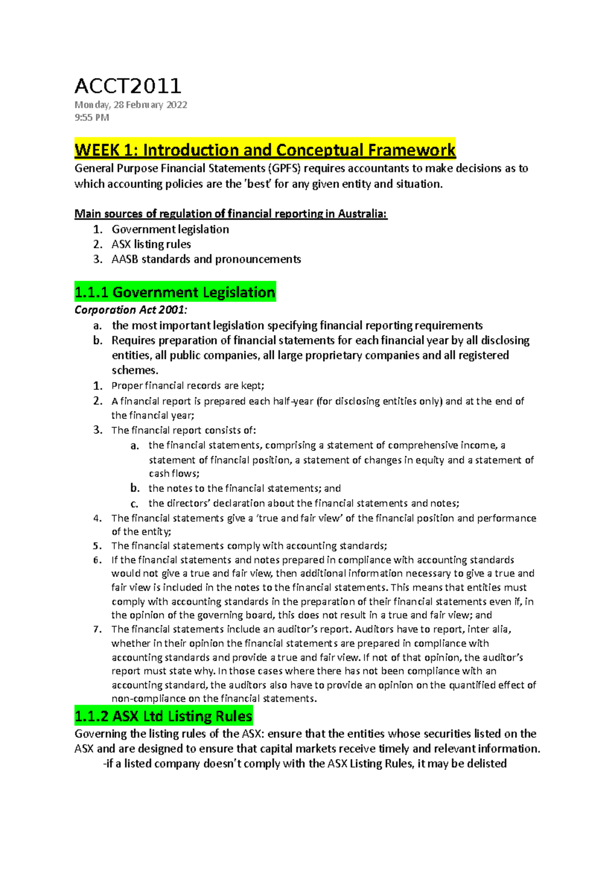 ACCT2011 (midsem) - notes - ACCT Monday, 28 February 2022 9:55 PM WEEK ...