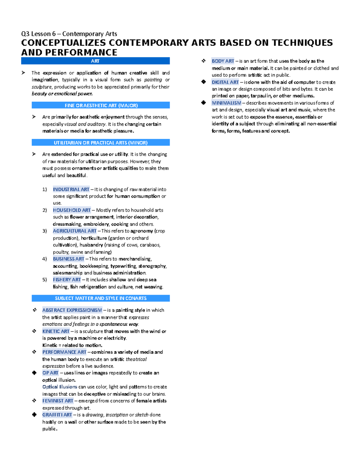 Contemporary ARTS Q3W6 - Q3 Lesson 6 – Contemporary Arts CONCEPTUALIZES ...