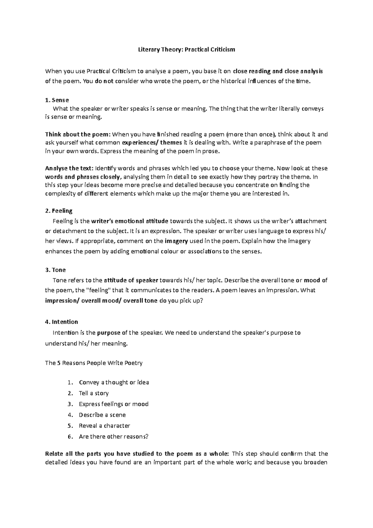 Practical Criticism EDEN 114 COMM 110 - Literary Theory: Practical ...