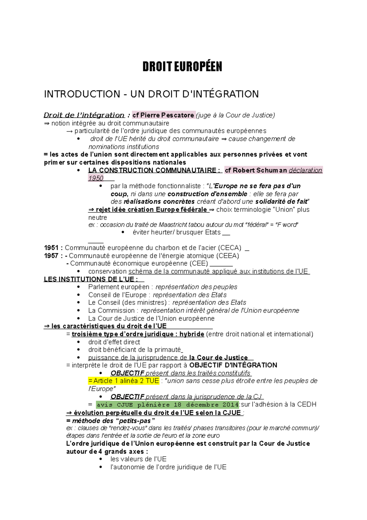 Fiches droit euro - DROIT EUROPÉEN INTRODUCTION - UN DROIT D ...